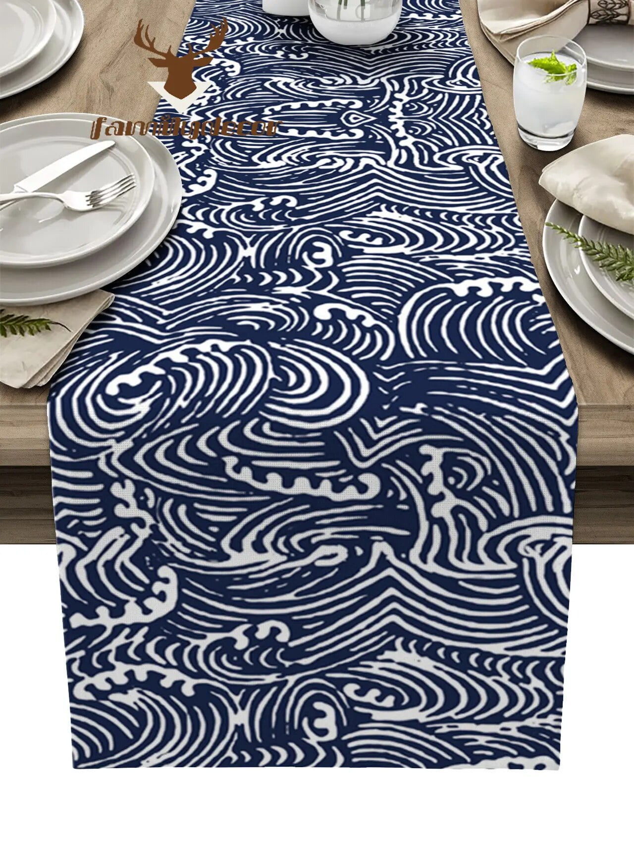 Sea Wave Texture Table Runner Home Wedding Decor Table Cover Flag Mat ...