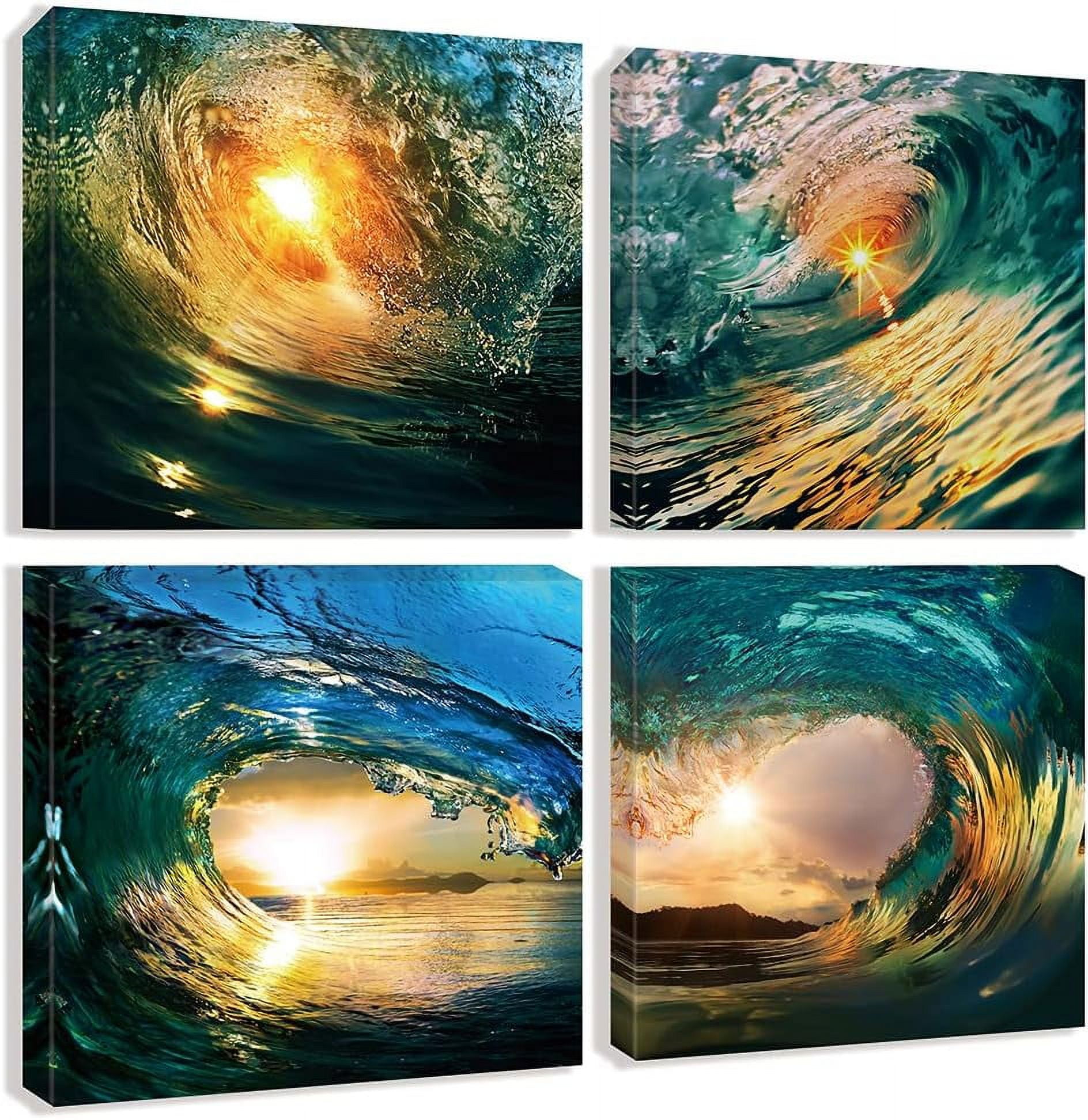 Sea Wave Water Wall Art Canvas Prints Bathroom Décor 4 Panels Ocean ...