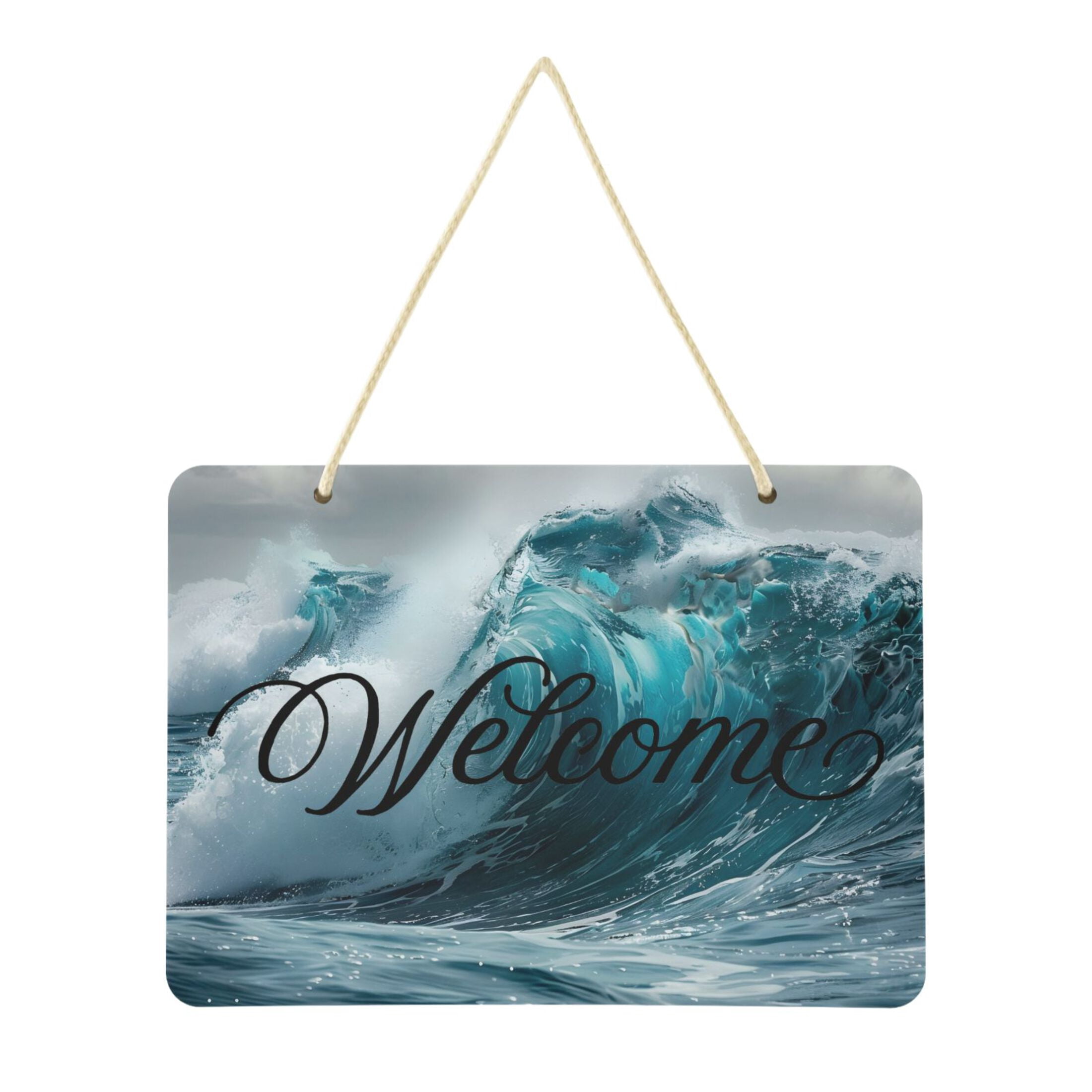 Sea Wave Welcome Sign Front Door PVC 14x10 inch Hanger Hello Sign ...