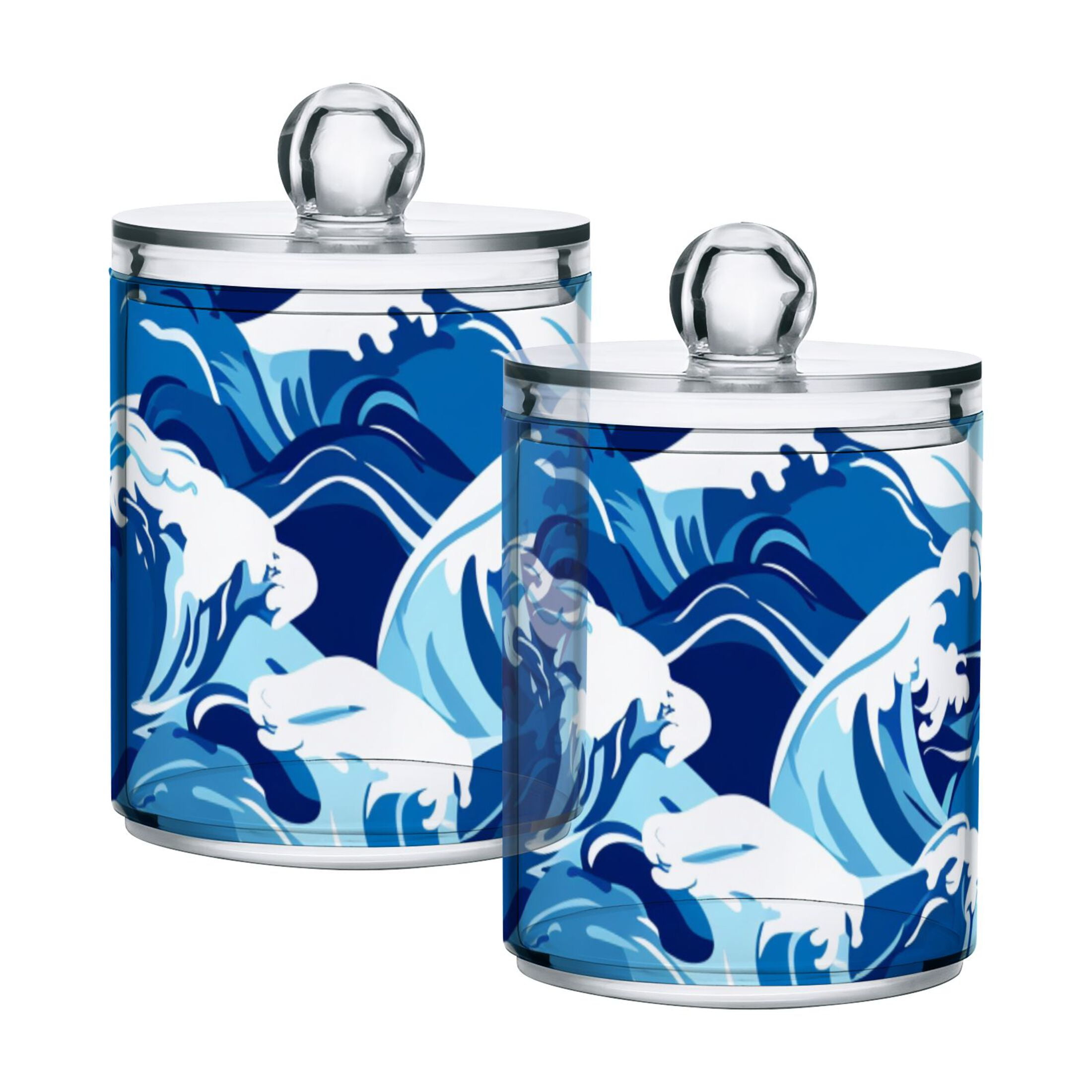 Sea Waves Cartoon Translucent Plastic Cans Storage Canisters with Lid ...