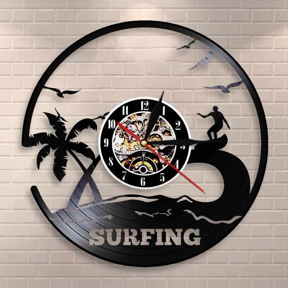 Sea Waves Palms Summer Beach Surfing Vinyl Wall Clock,Vinyl Record ...