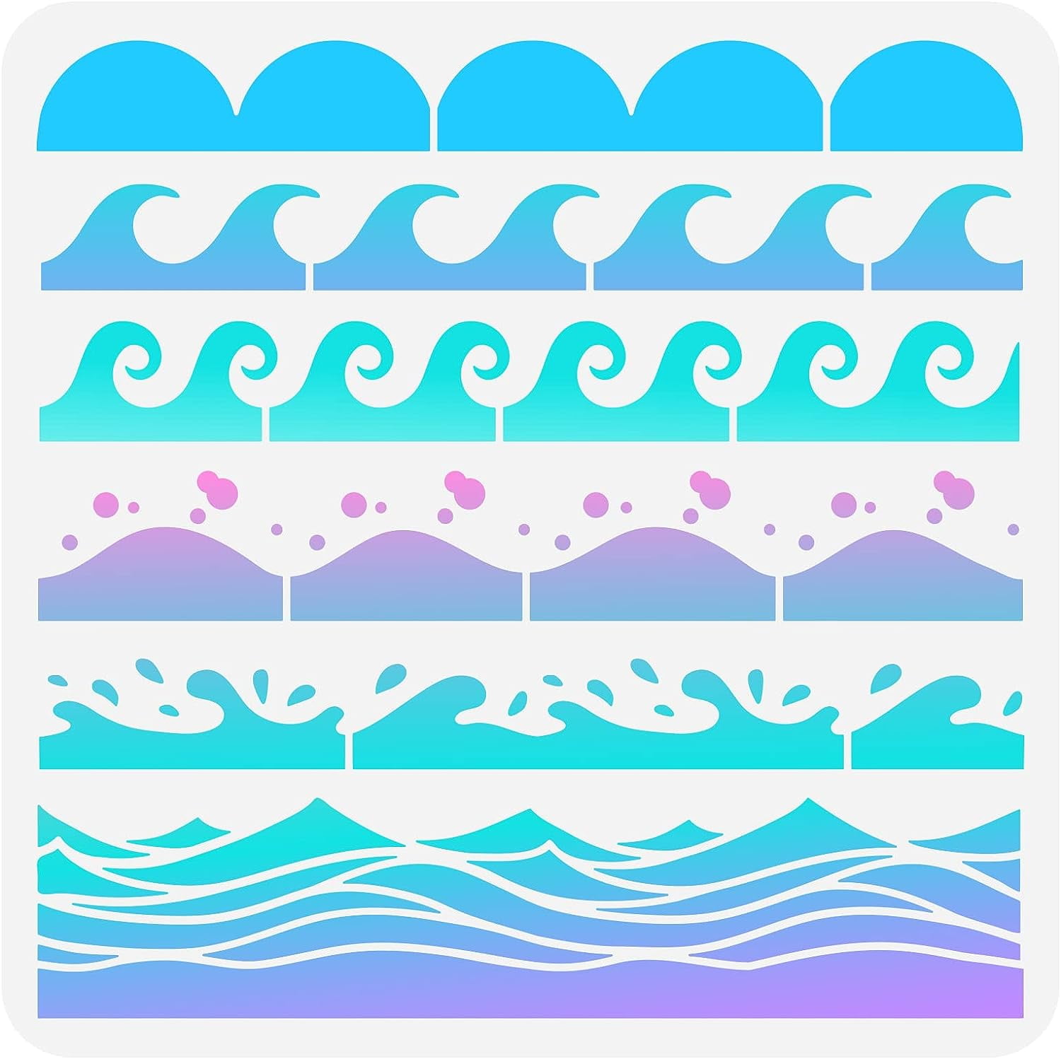 Sea Waves Stencil 11.8x11.8 inch Scallop Edge Painting Stencil Plastic ...