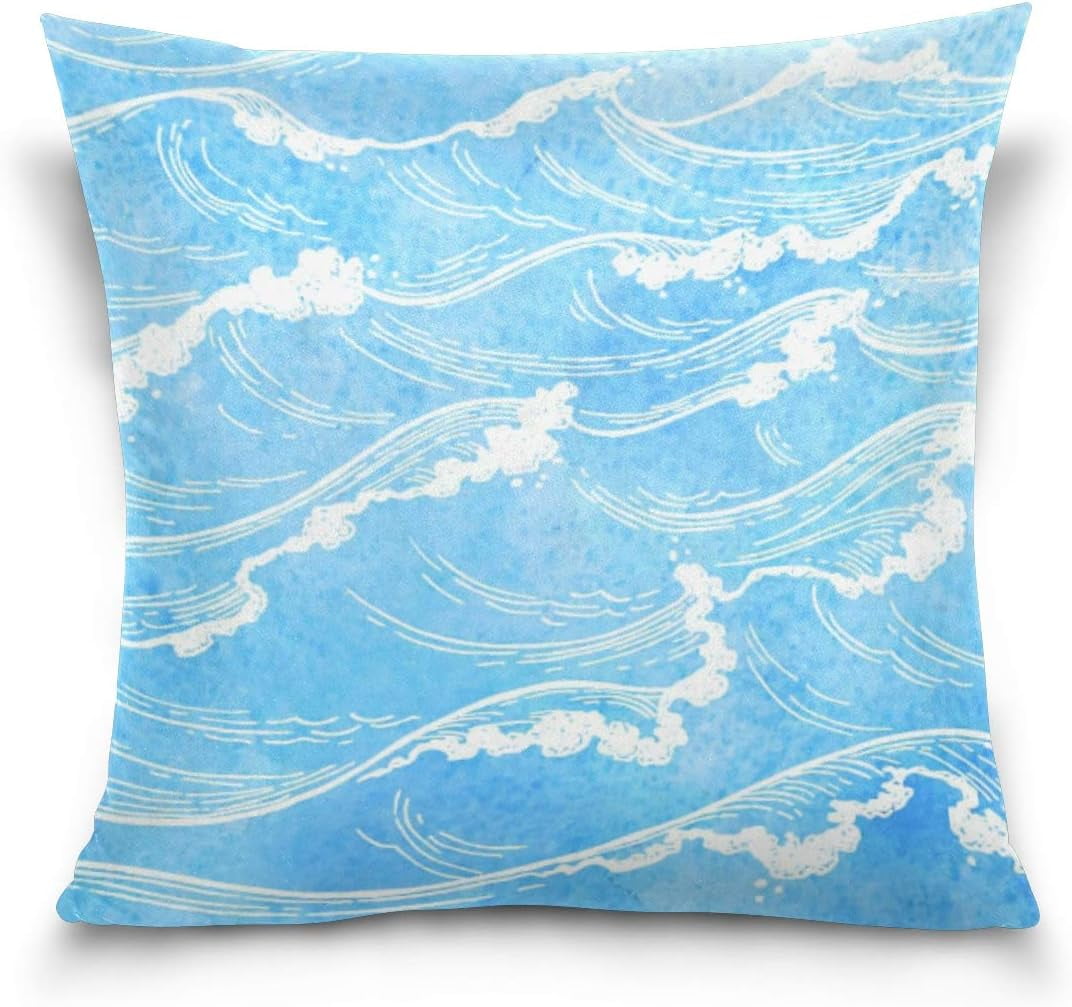 Sea Waves Velvet Oblong Lumbar Plush Throw Pillow Cover/Shams Cushion ...