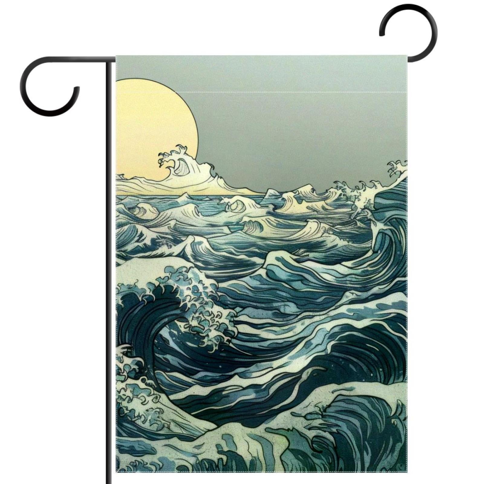 Sea Waves with Moon Garden Flag Double Sided House Flag for Outdoor ...