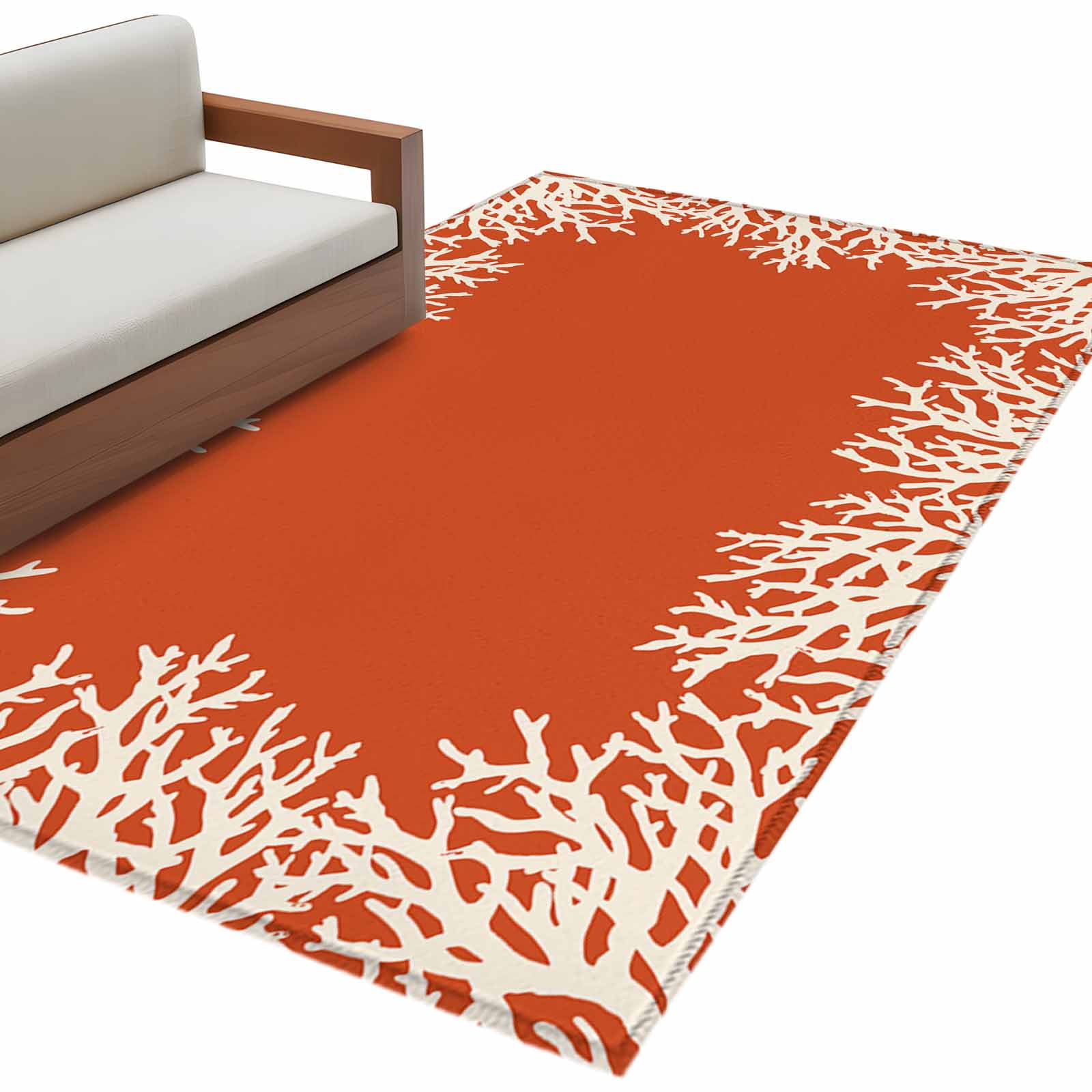 Sea White Coral Area Rug 3x5ft Marine Orange Background Modern Art Non ...