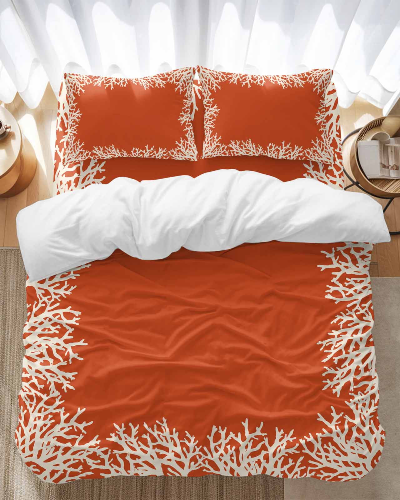Sea White Coral Bedding Duvet Cover Set Twin Size 4 Pieces Marine ...