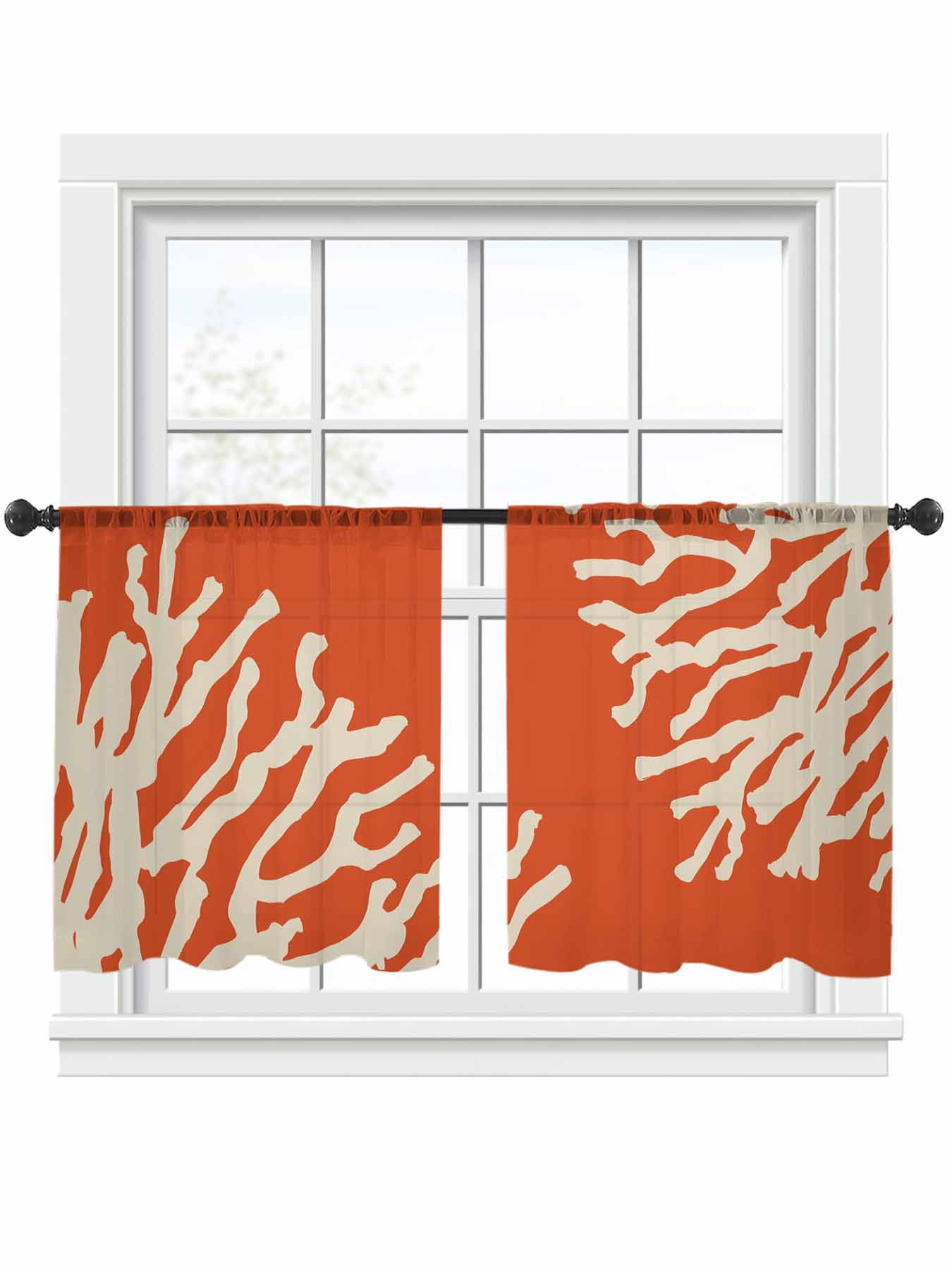Sea White Coral Orange Sheer Curtains 45 Inch Long 2 Panels, Marine ...