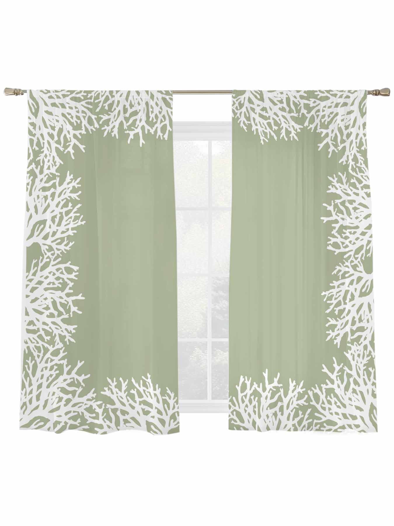 Sea White Coral Sheer Curtains 2 Panels Set Marine Turquoise Background ...