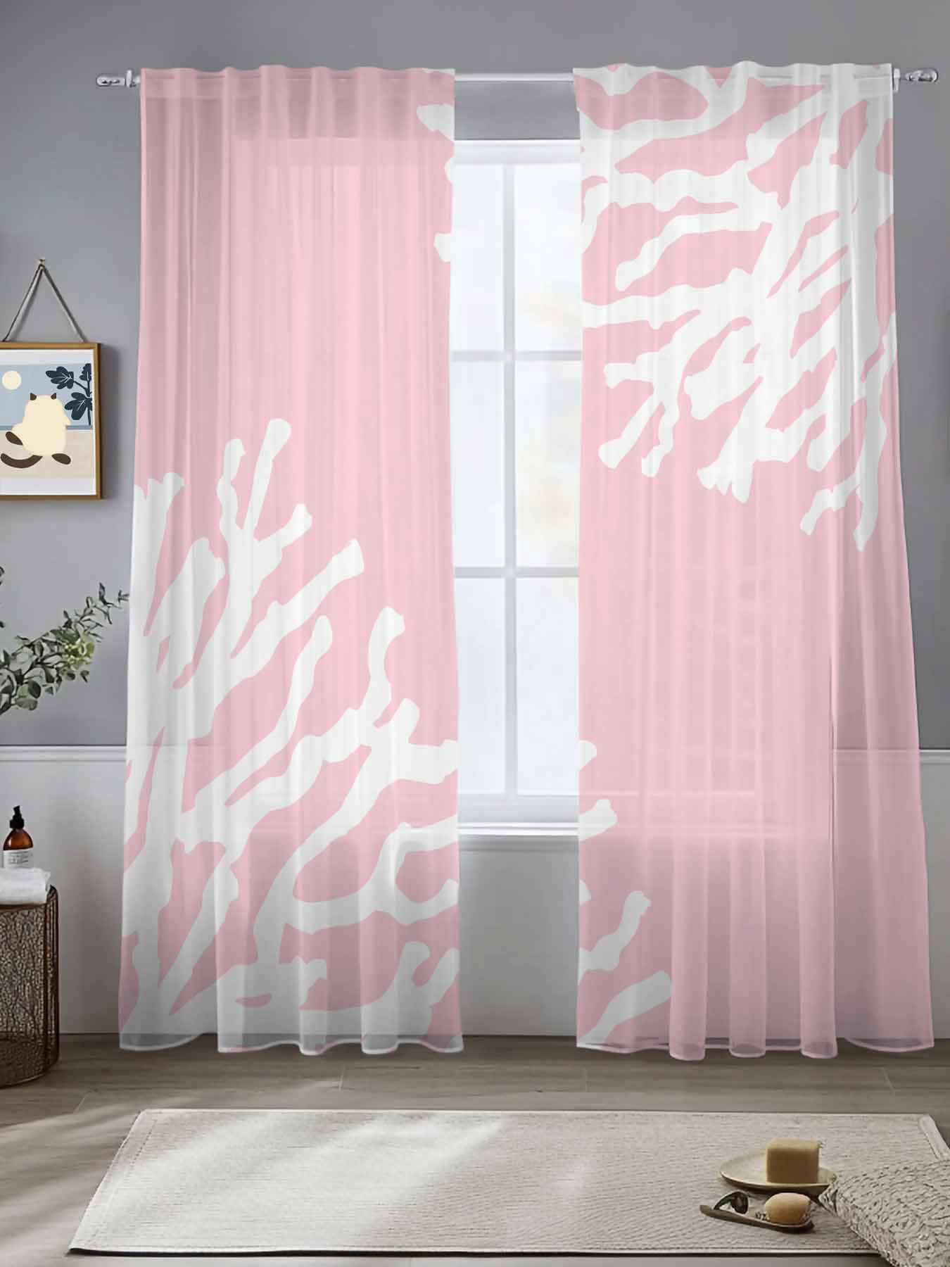 Sea White Coral Sheer Curtains 96 Inches Long 2 Panels Marine Pink ...