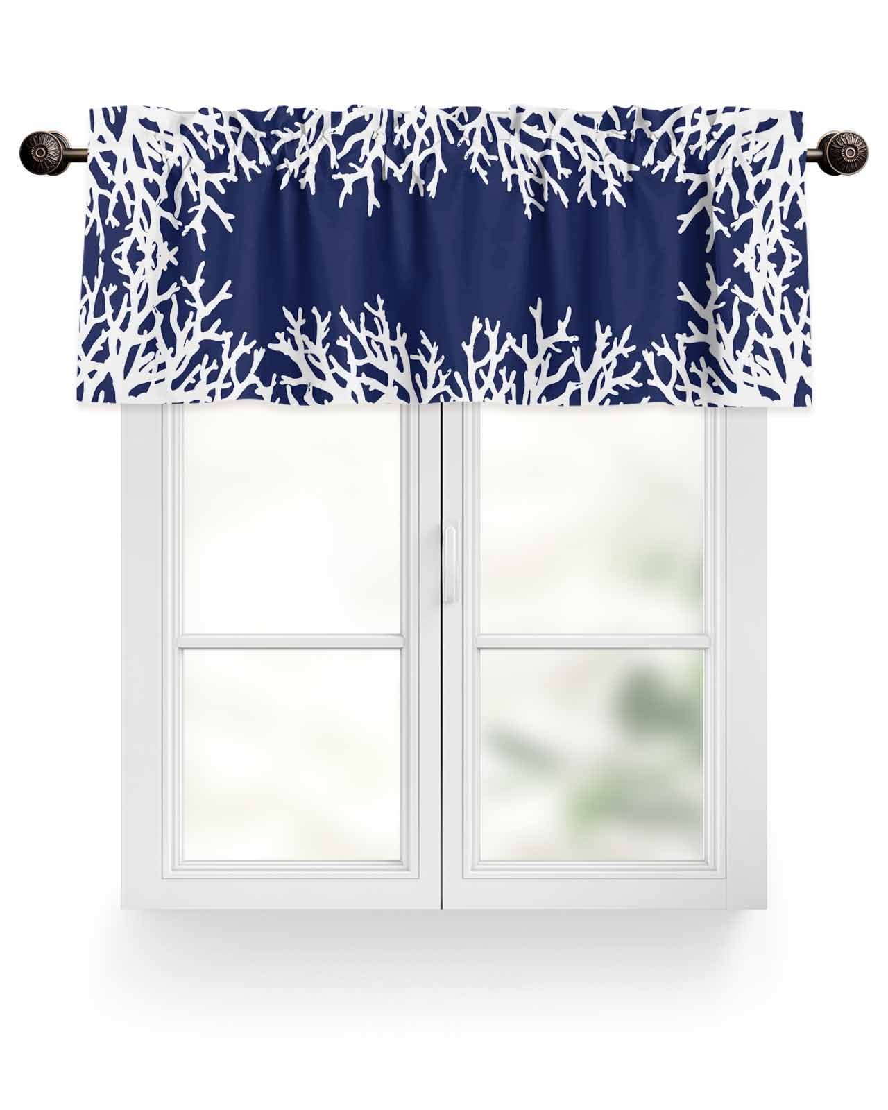 Sea White Coral Valances for Windows Marine Blue Background Modern Art ...