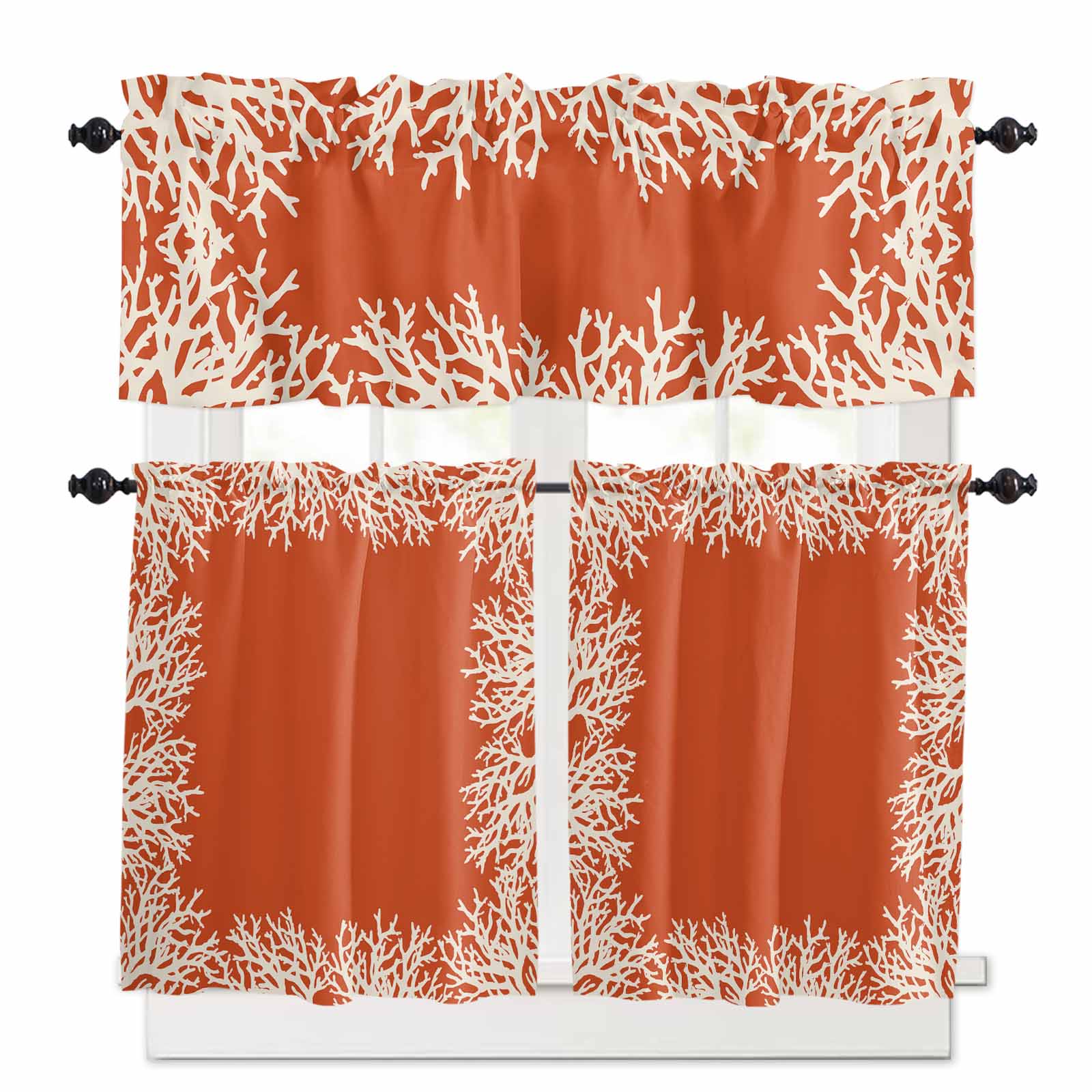 Sea White Coral Window Curtains Valance Set of 3 Marine Orange ...