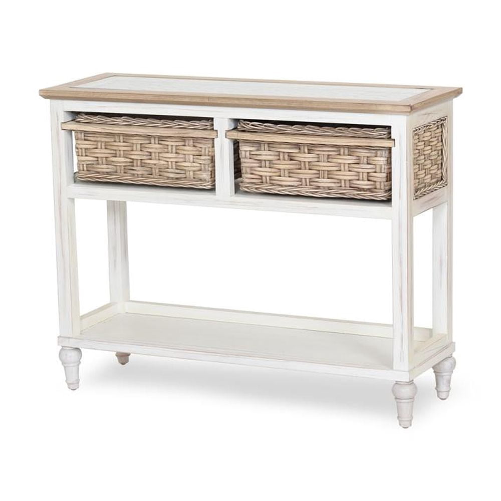 Sea Wind Florida Island Breeze Wood Console Table with 2 Baskets in ...