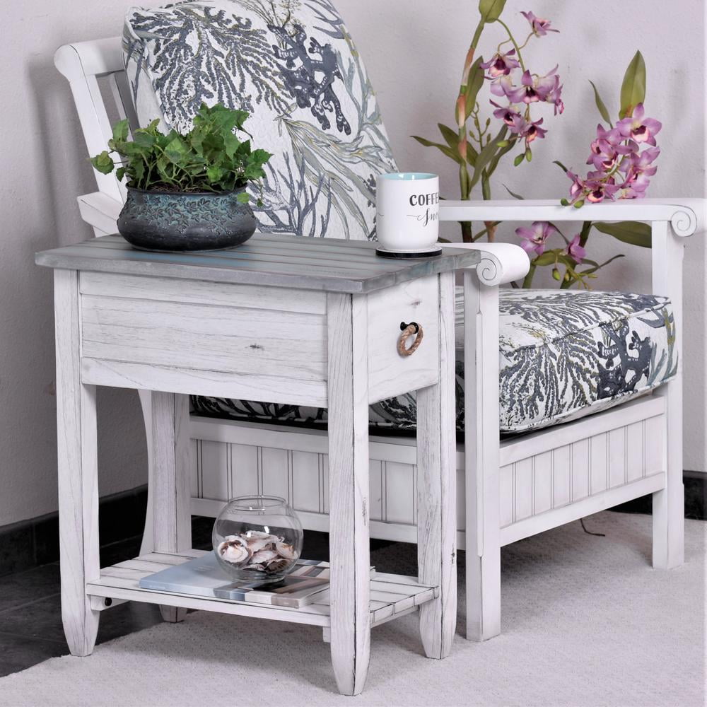 Sea Viento Florida Piquete Cerca Madera Table with Drawer in White/Blue ...