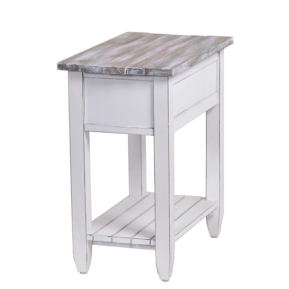 Sea Wind Florida Picket Fence Wood Chairside Table with Drawer in White ...