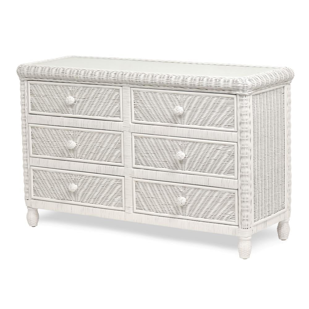 Sea Wind Florida Santa Cruz White Wicker/Rattan 6-Drawer Dresser ...