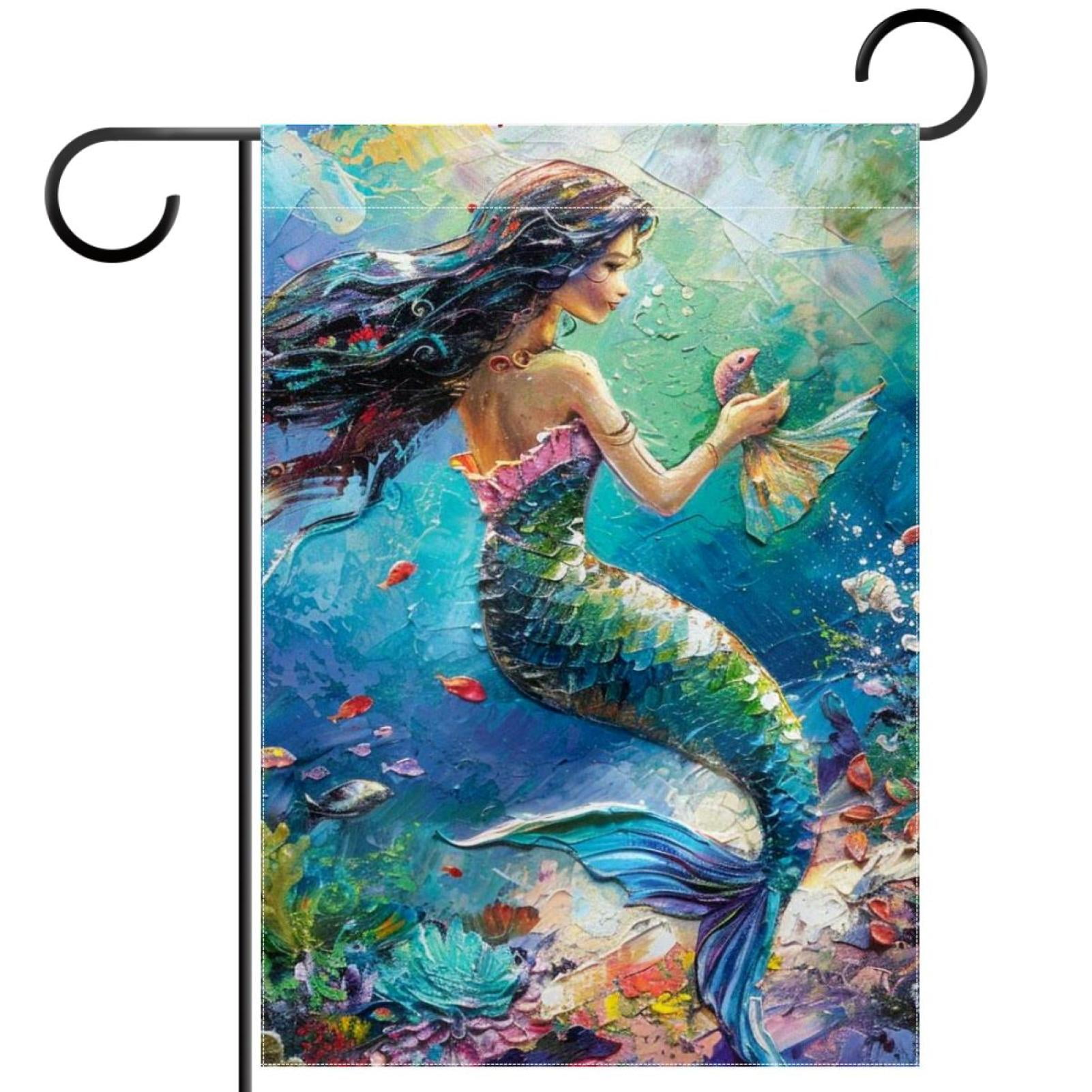 Sea World Mermaid Print Garden Flag 28x40 Inch Double Sided Outdoor ...