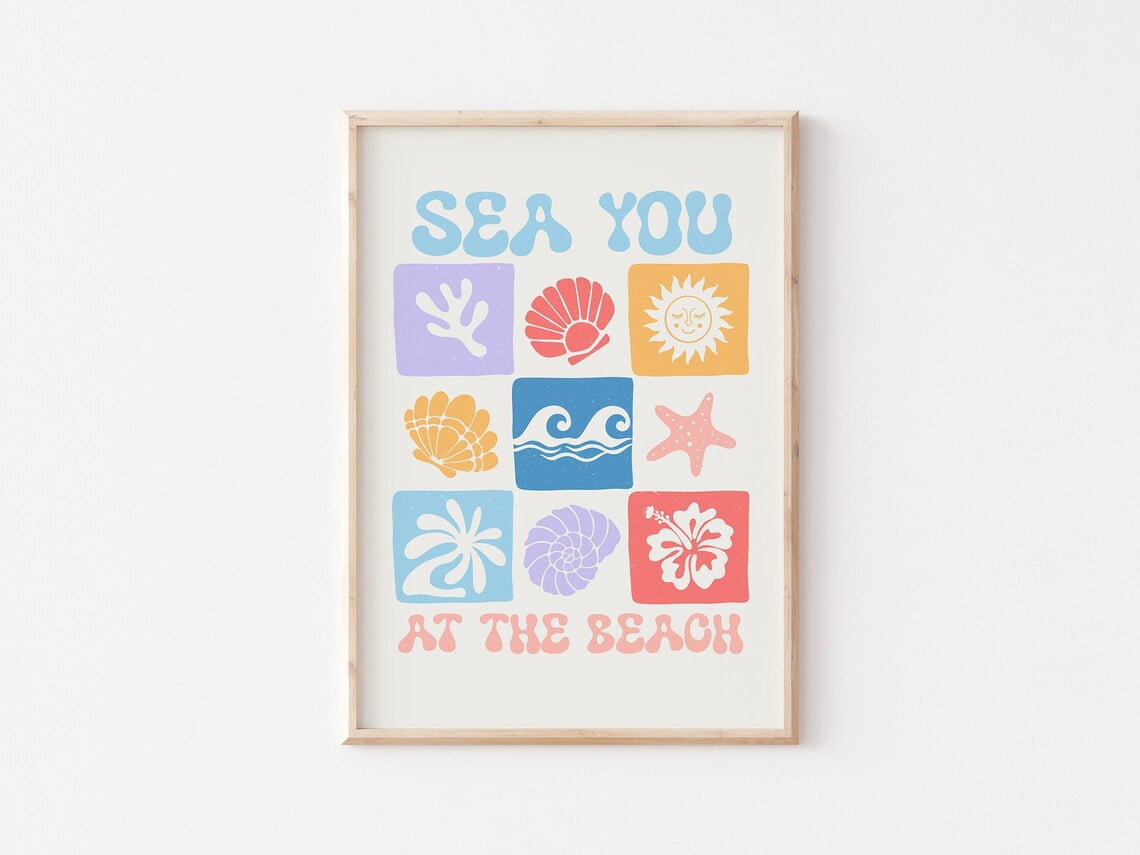 Sea You At The Beach Poster, Beachy Poster, Coastal Posters, Seashell ...