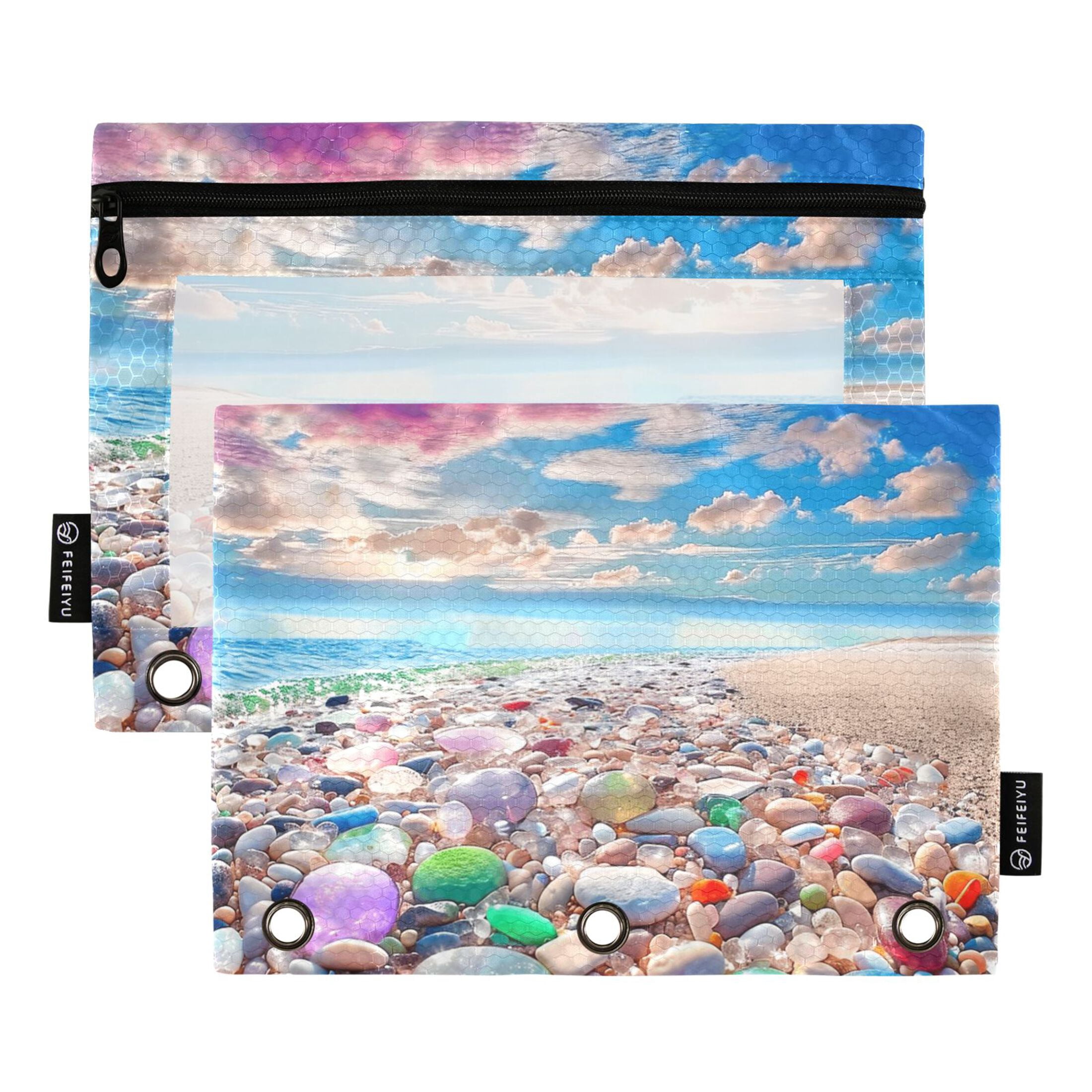 Sea and Colorful Cobblestone 2 Pack Pencil Pouch for 3 Ring Binder ...