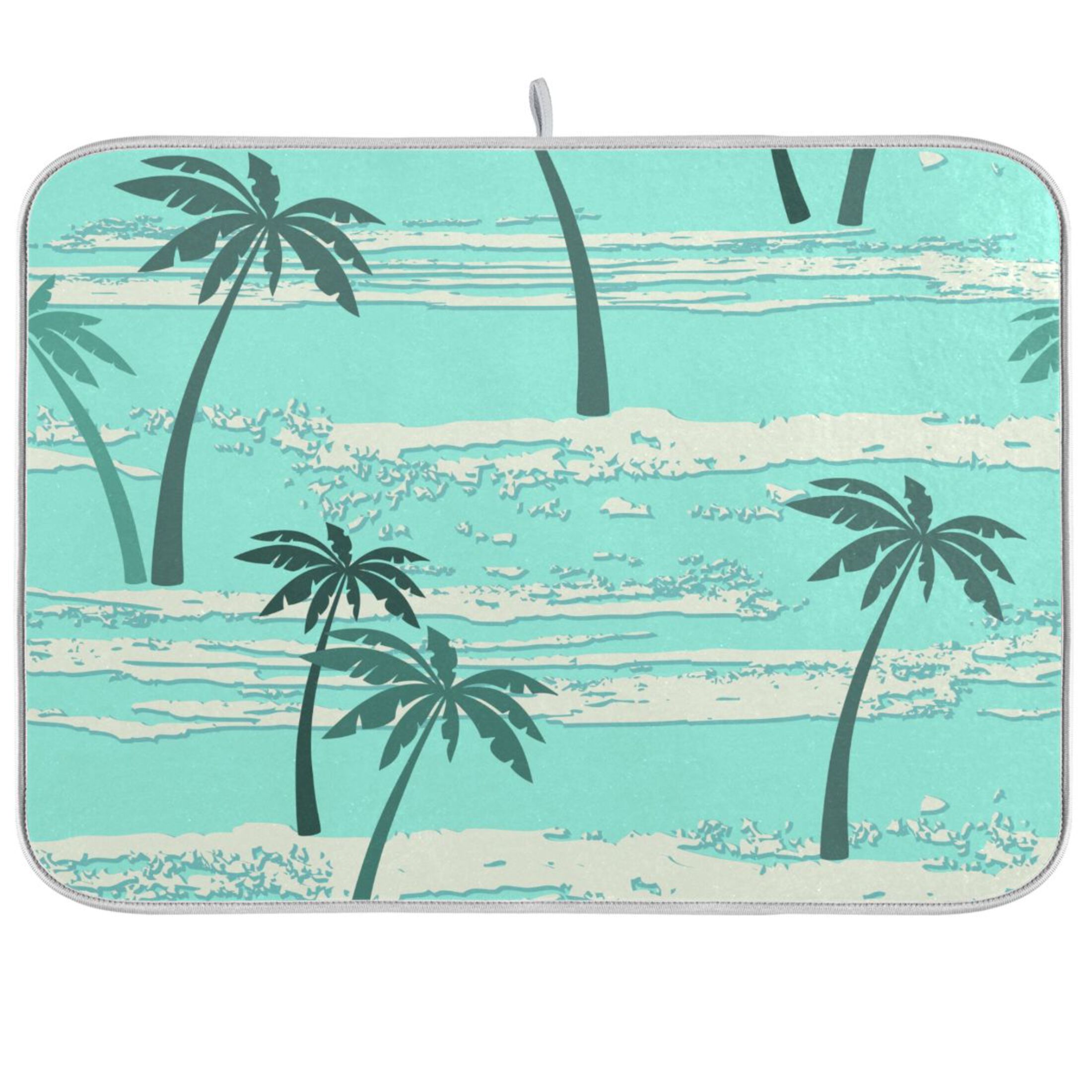 Sea and Palm Trees on Green Dish Drying Mat Microfiber Kitchen Mats ...