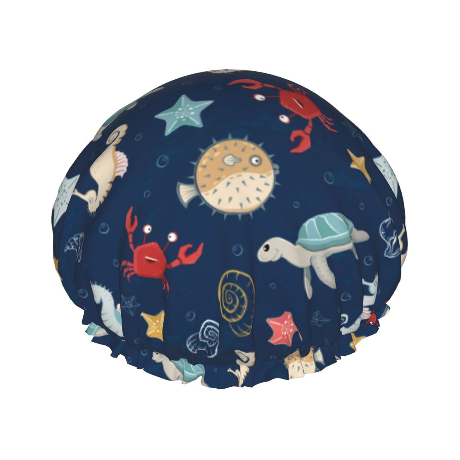 Sea creatures Shower Cap Reusable Waterproof, Double Waterproof Layers ...
