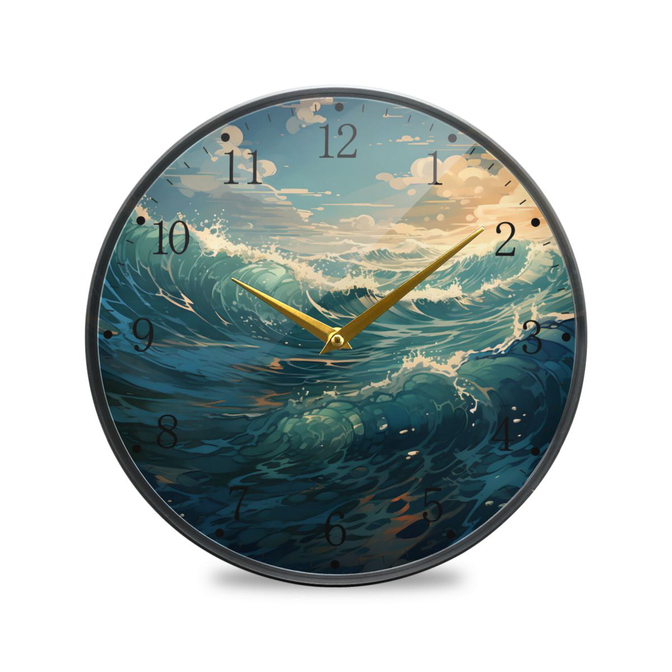 Sea in Sunset Blue Acrylic Wall Clocks Quiet Round Clock Battery ...