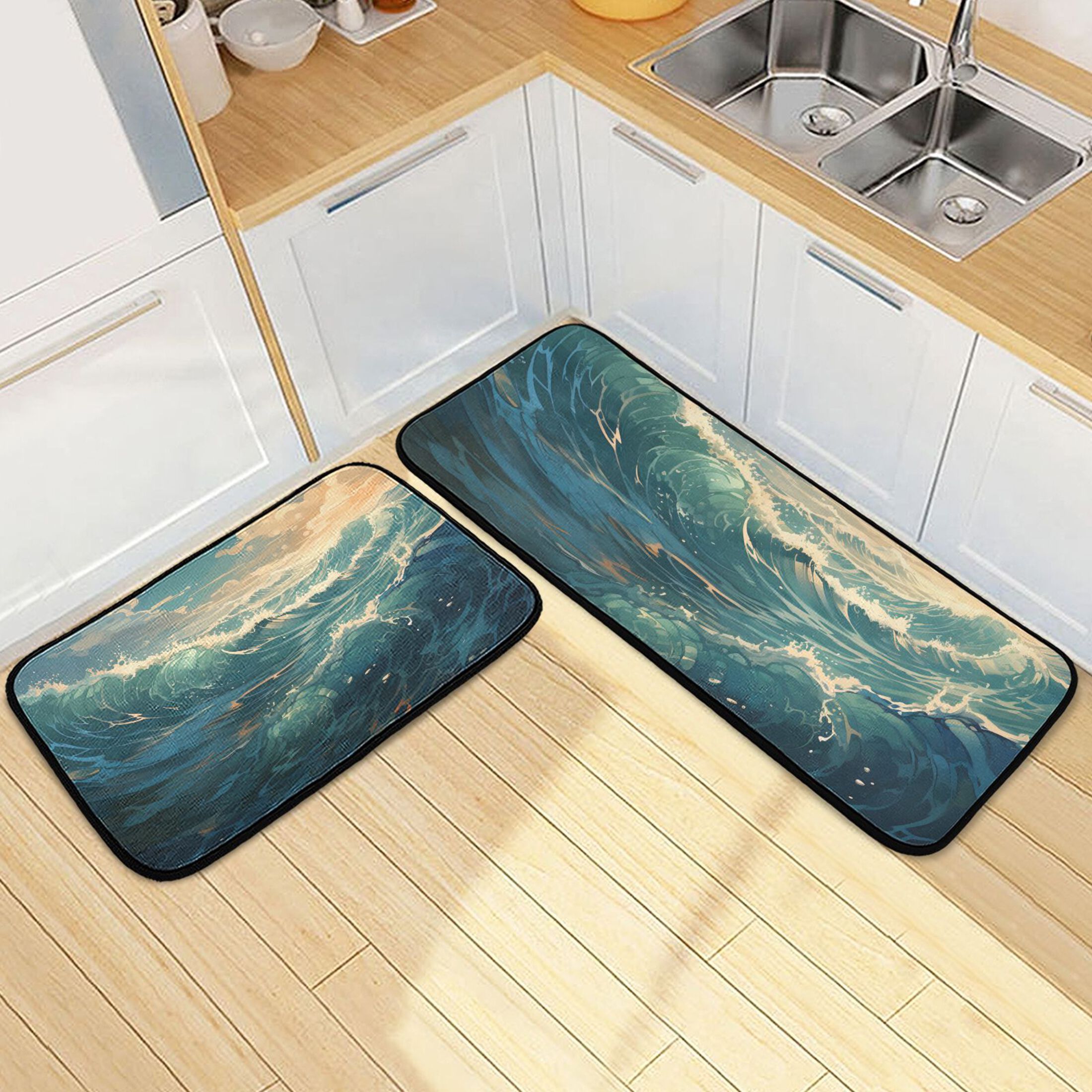 Sea in Sunset Blue Kitchen Mats Set 2 Piece Non Slip Floor Foam Rugs ...