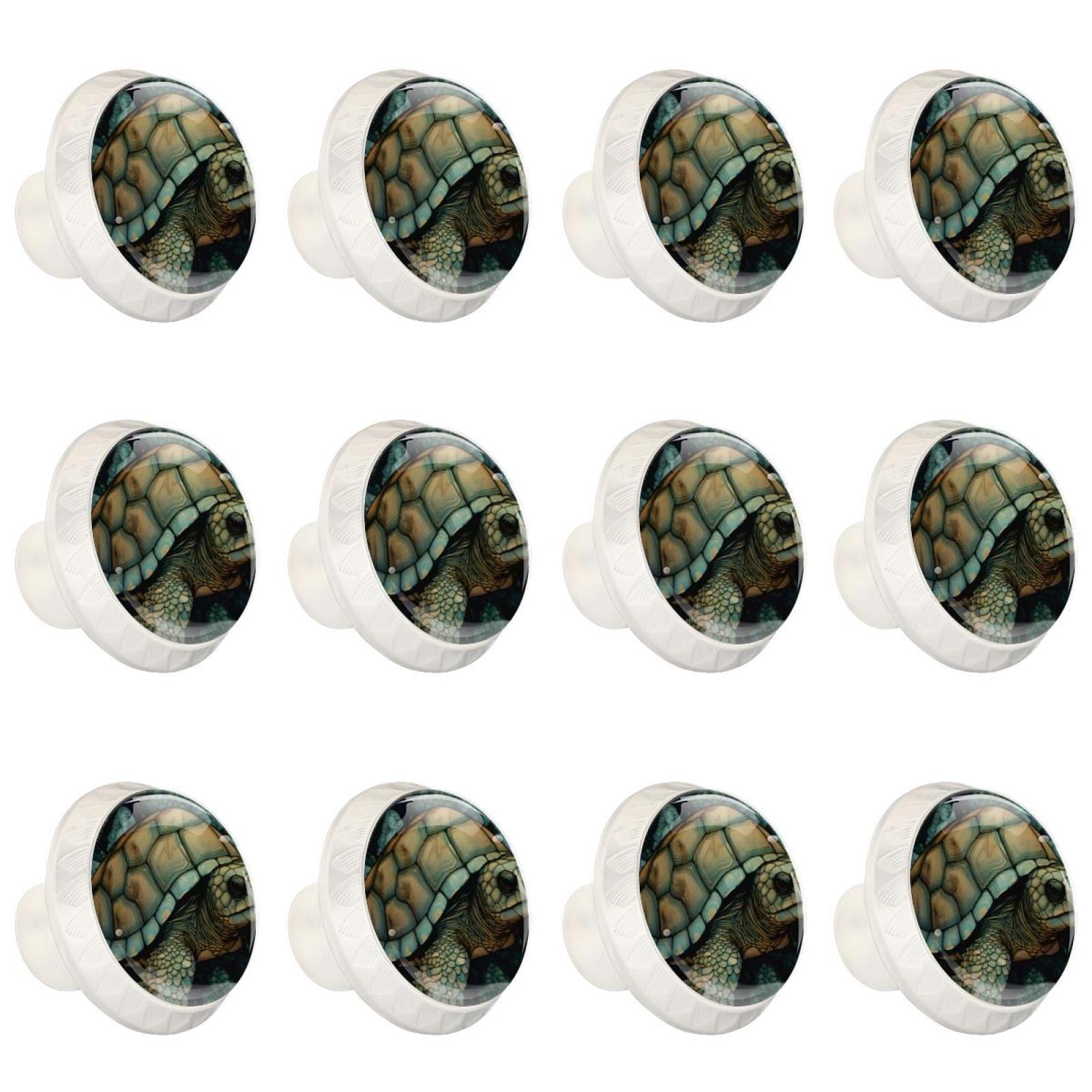 Sea turtle 12 Pcs White Round Drawer Pulls with Screws,ABS and Glass Cabinet Handles for Kitchen ...