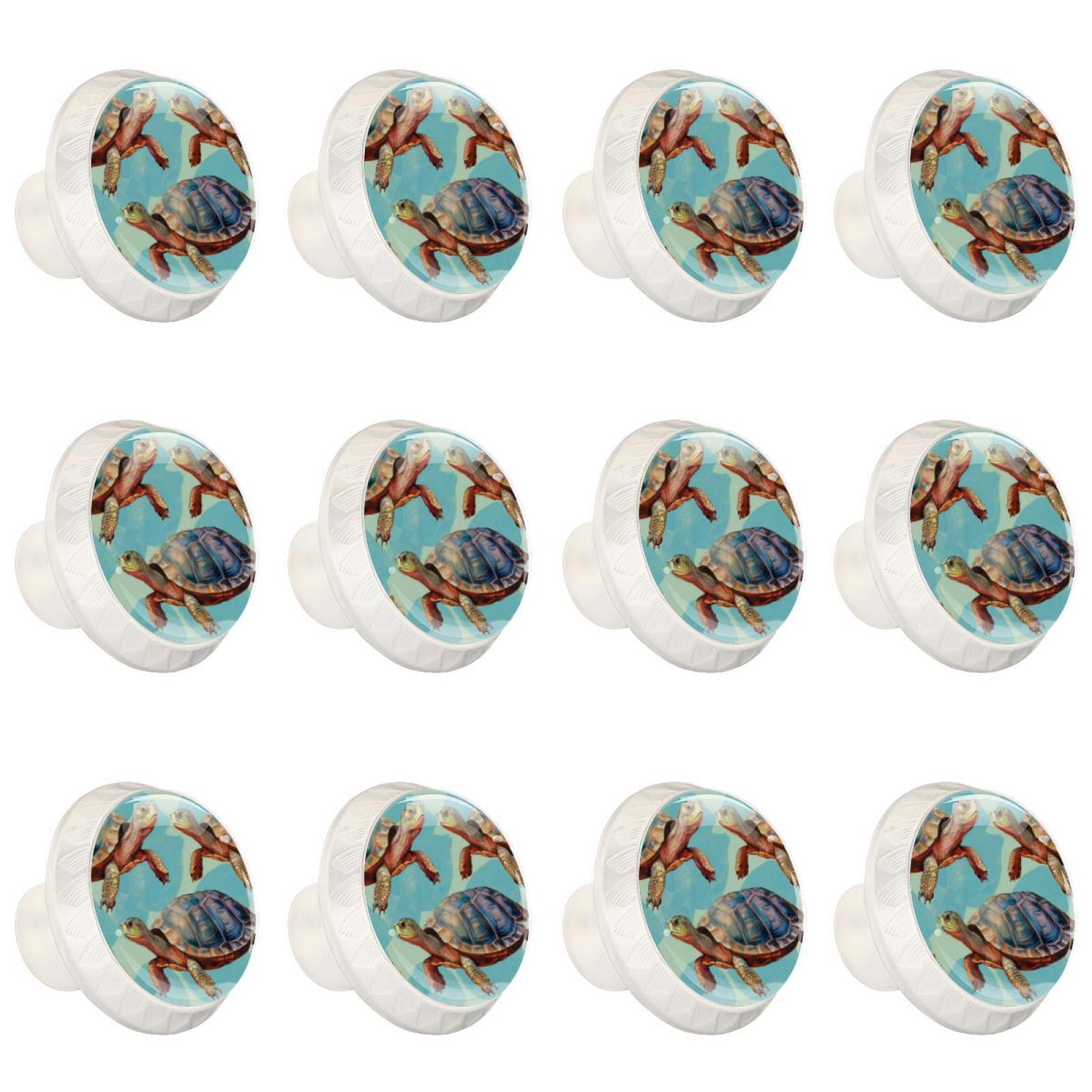 Sea turtle 12 Pcs White Round Drawer Pulls with Screws,ABS and Glass Cabinet Handles for Kitchen ...