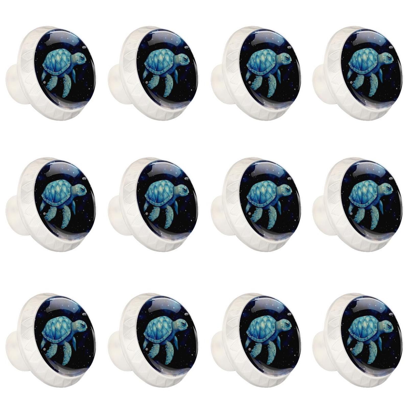 Sea turtle 12 Pcs White Round Drawer Pulls with Screws,ABS and Glass Cabinet Handles for Kitchen ...