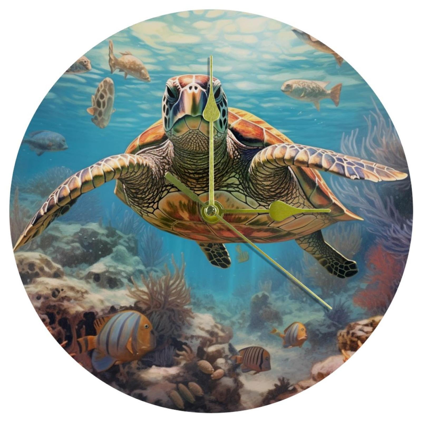 Sea turtle Modern Round Acrylic Wall Clock 9.8 Inches Silent Non ...