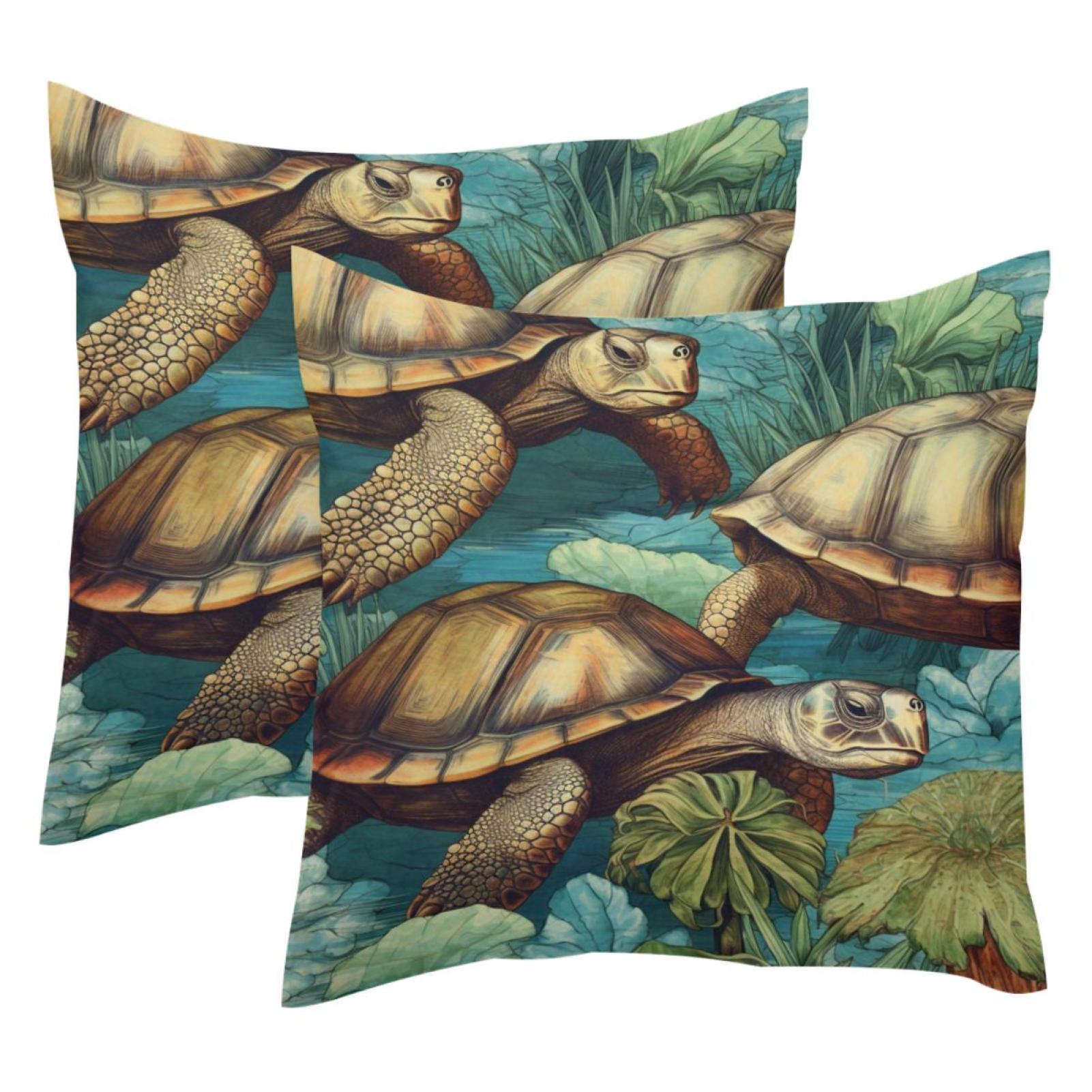 Sea turtle Printed Square 2PC Cushion Pillow Throw Cover Sofa Home Car ...