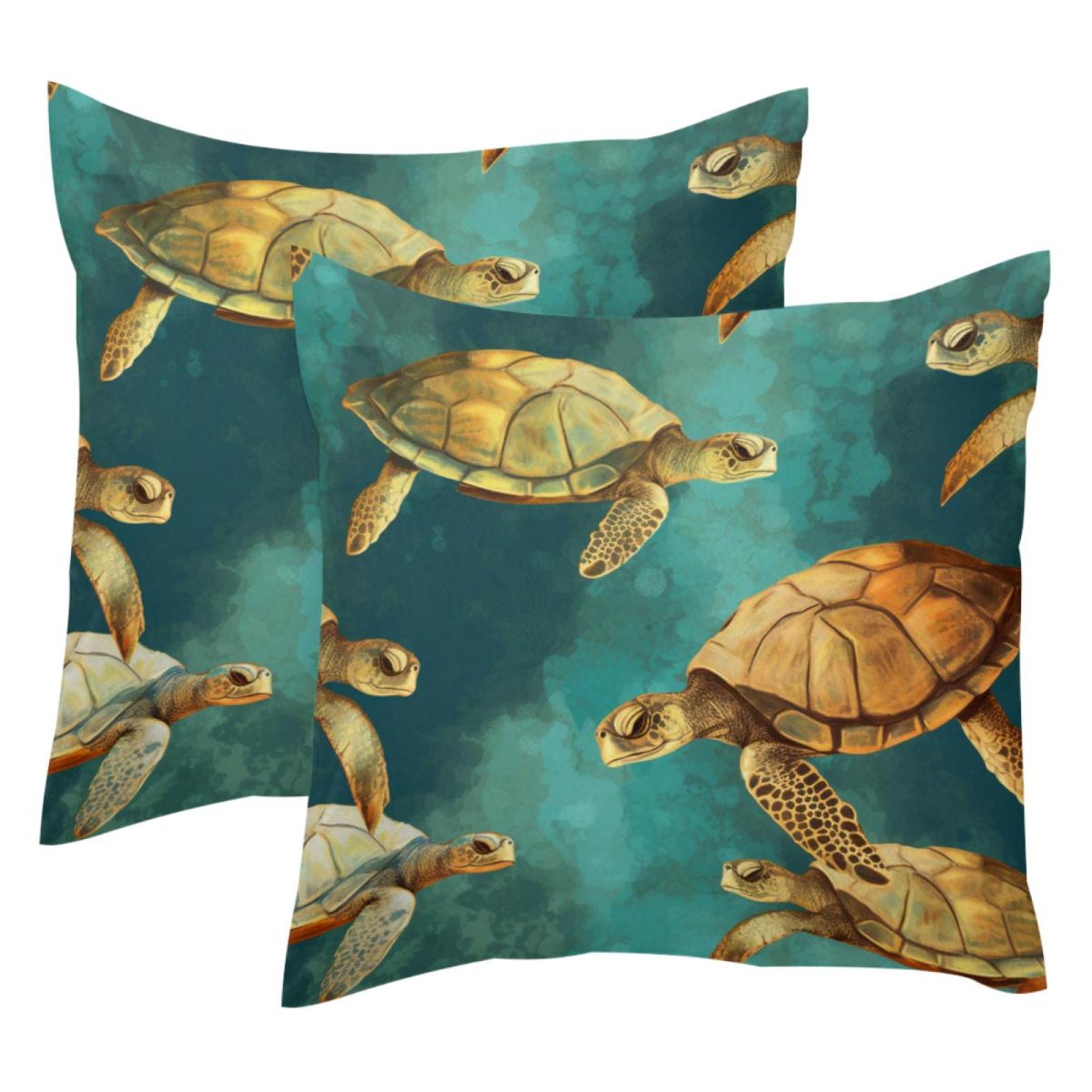 Sea turtle Printed Square 2PC Cushion Pillow Throw Cover Sofa Home Car ...