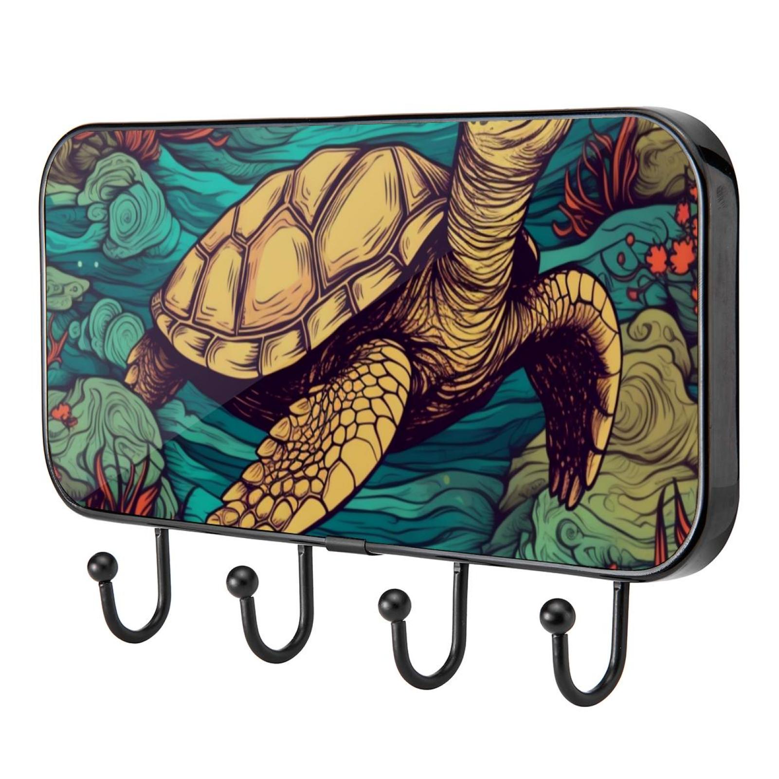 Sea turtle Self Adhesive Towel Coat Wood Iron Hooks for Home Keys Door ...