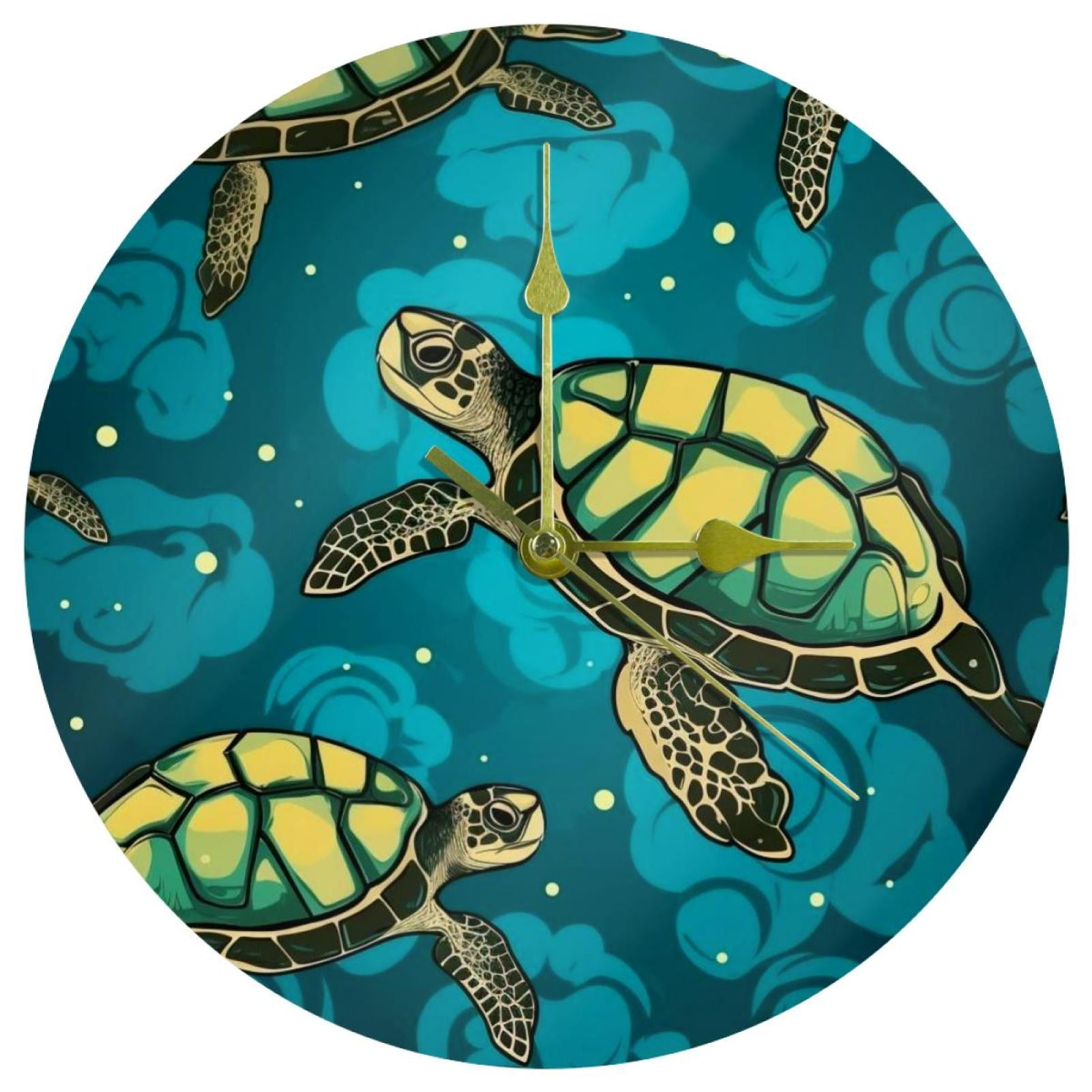Sea turtles 9.8 Inches Round Acrylic Wall Clock, Silent Non Ticking ...
