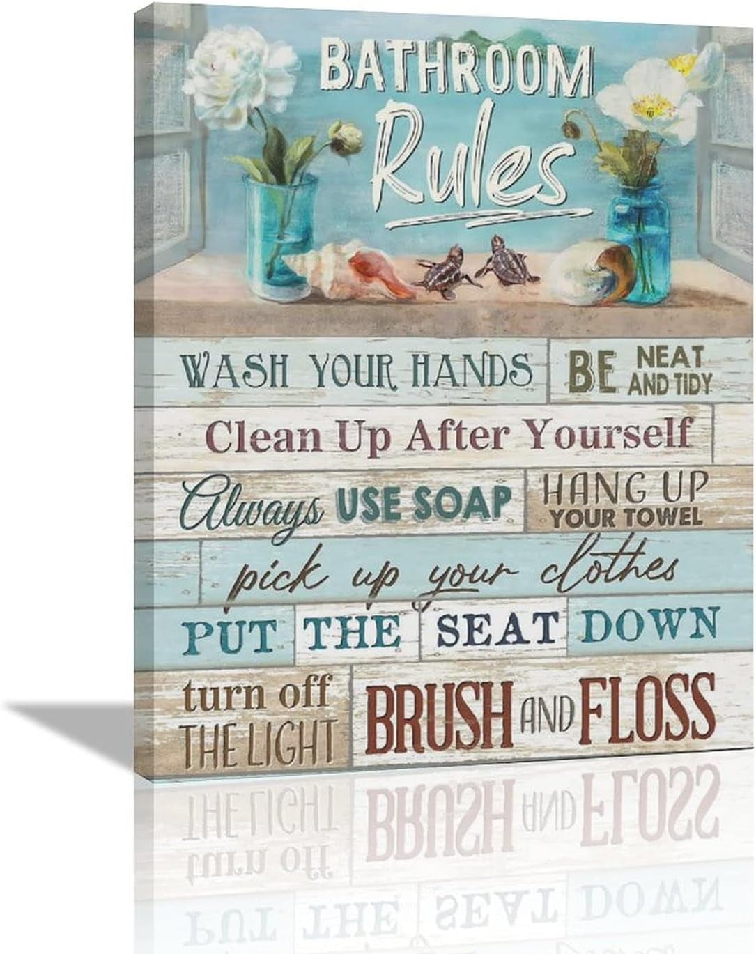 Sea turtles Bathroom Decor Wall Art, Bathroom Rules Wall Decor, Rustic ...
