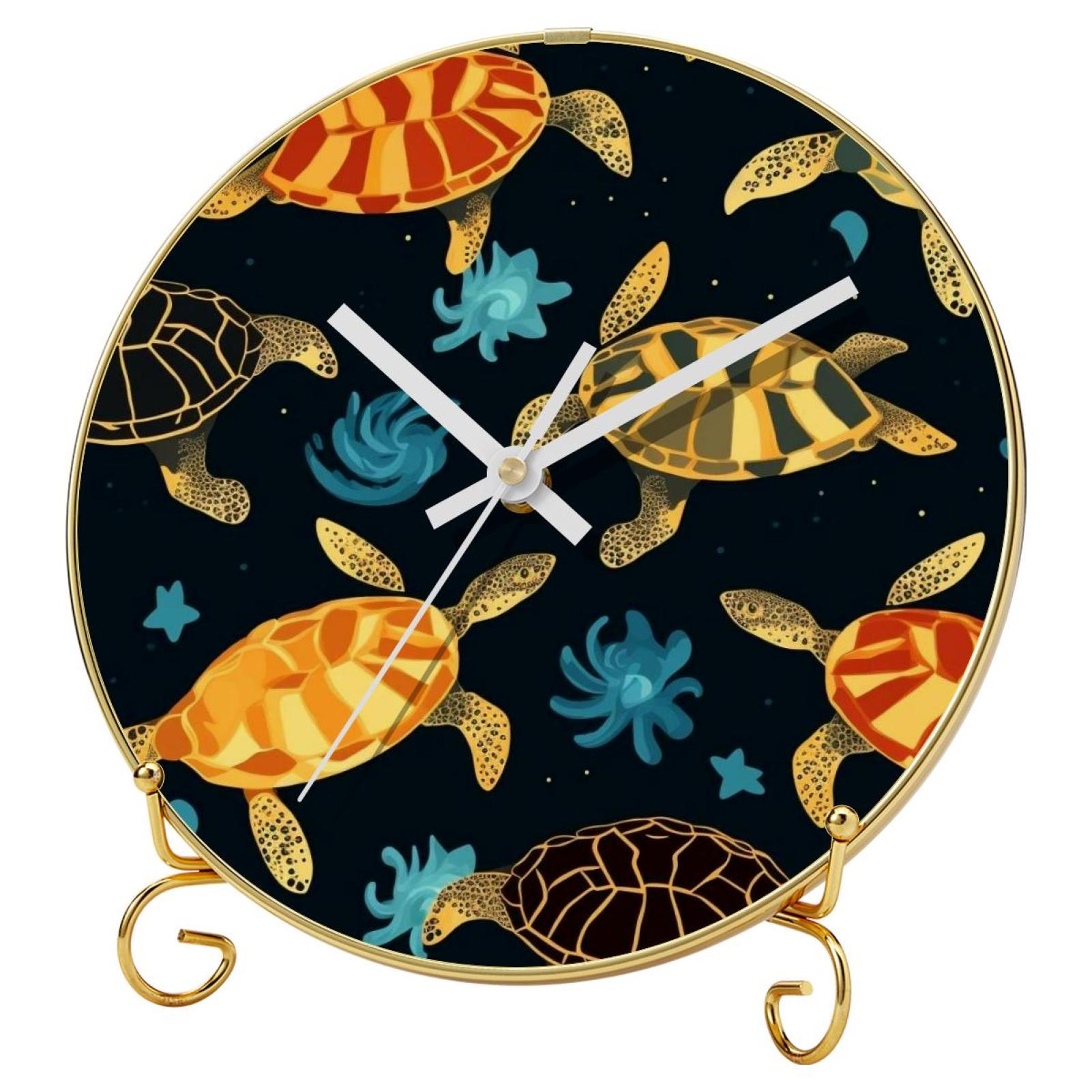 Sea turtles Modern Round Wall Clock with Hooks and Gold Stand - Silent ...