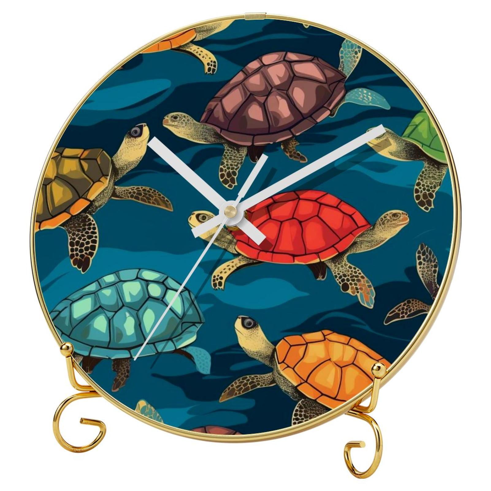 Sea turtles Modern Round Wall Clocks with Hooks and Gold Stand - Silent ...