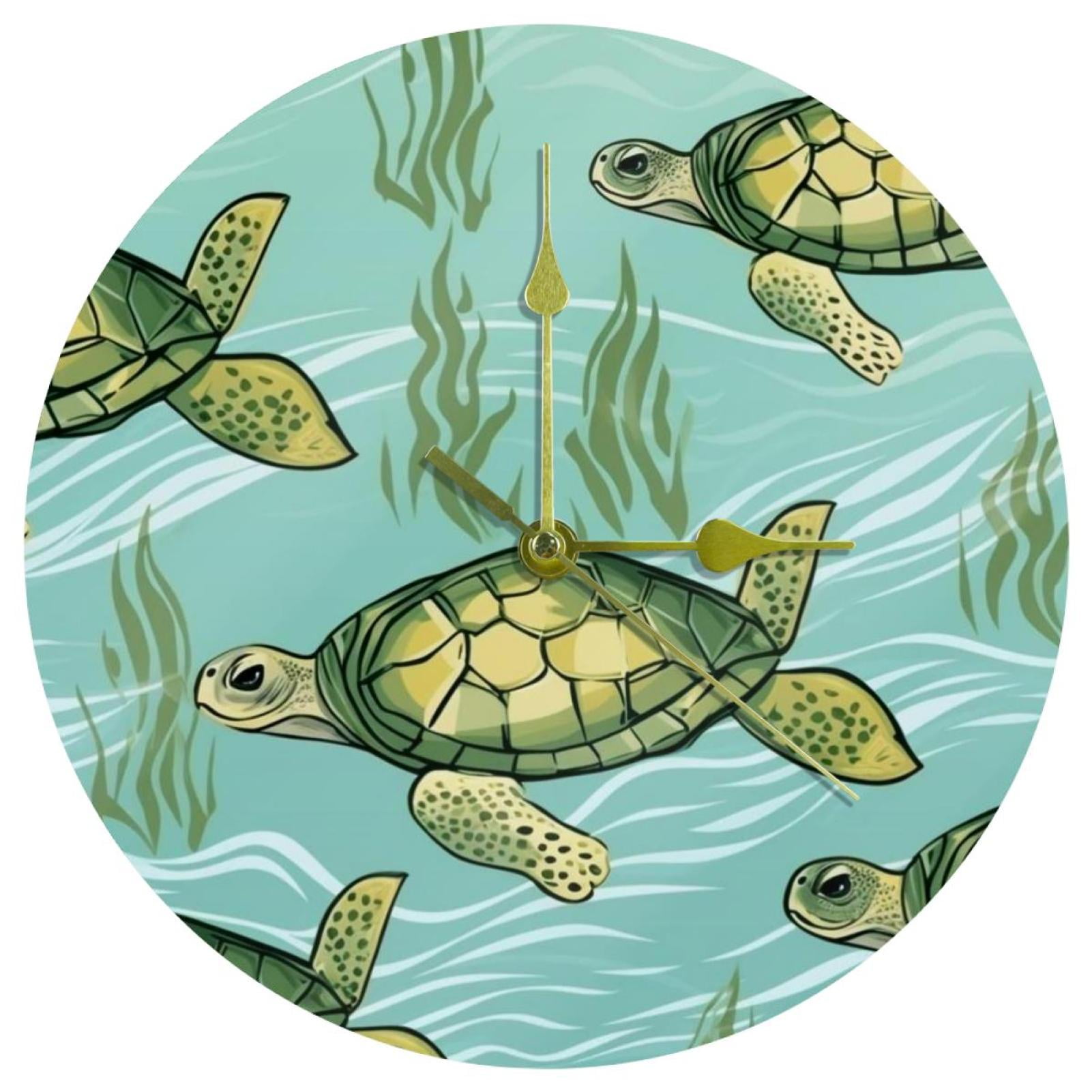 Sea turtles Round Acrylic 9.8 Inches Silent Non Ticking Battery Powered ...