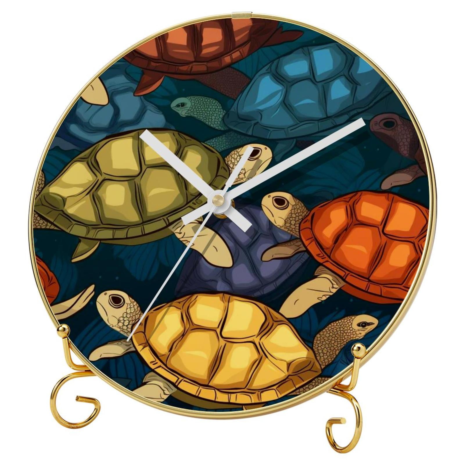Sea turtles Round Printed Wall Clocks with Hooks and Gold Stand ...