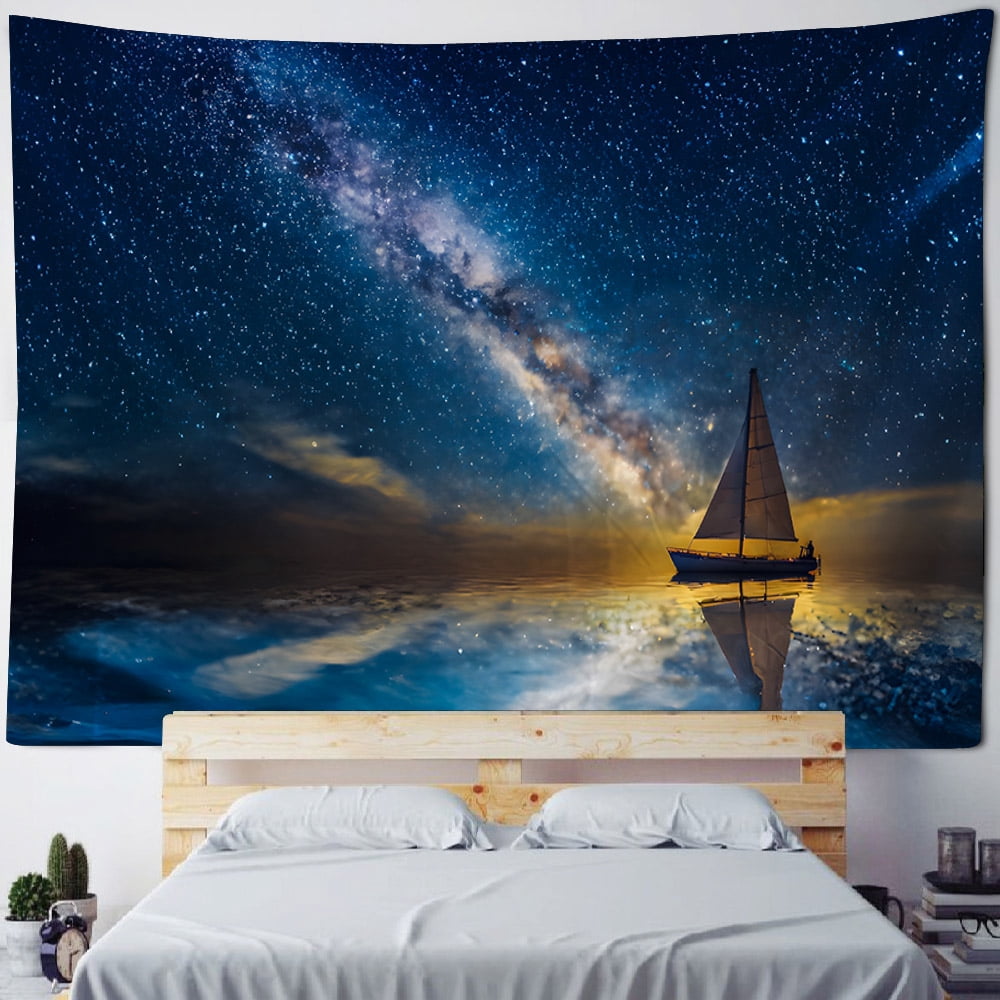 Sea view pirate ship tapestry wall hanging starry sky fantasy home wall ...