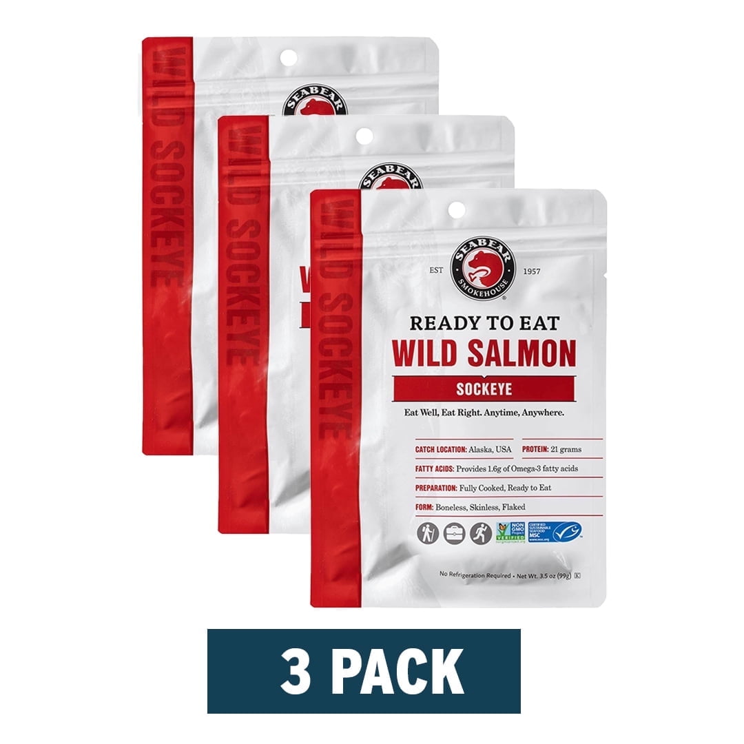SeaBear Ready To Eat Sockeye Salmon, 3.5 oz (3 Pack) - Walmart.com
