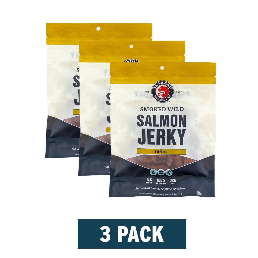 SeaBear Smoked Salmon Jerky - Peppered, 3.5 oz (3 Pack) - Walmart.com