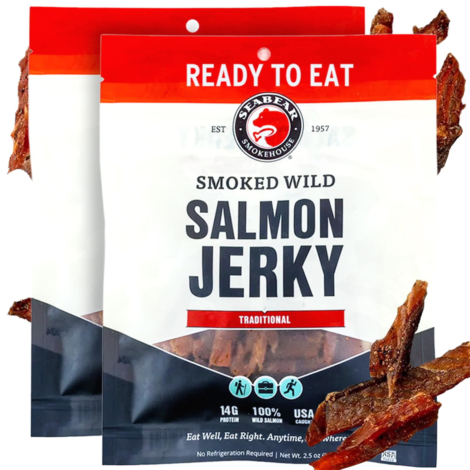 SeaBear Traditional Wild King MDA05 Jerky 2-Pack Smoked Jerky, Wild ...