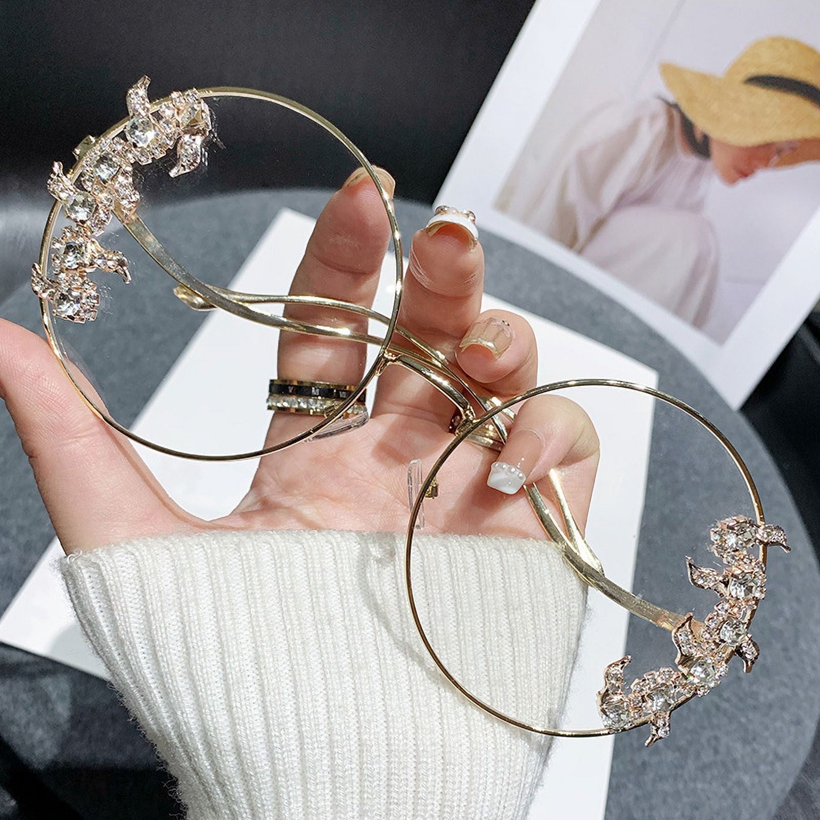 SeaSpark Frameless Cut Edge Diamond Inlaid Fashion Eyeglasses, High-end ...