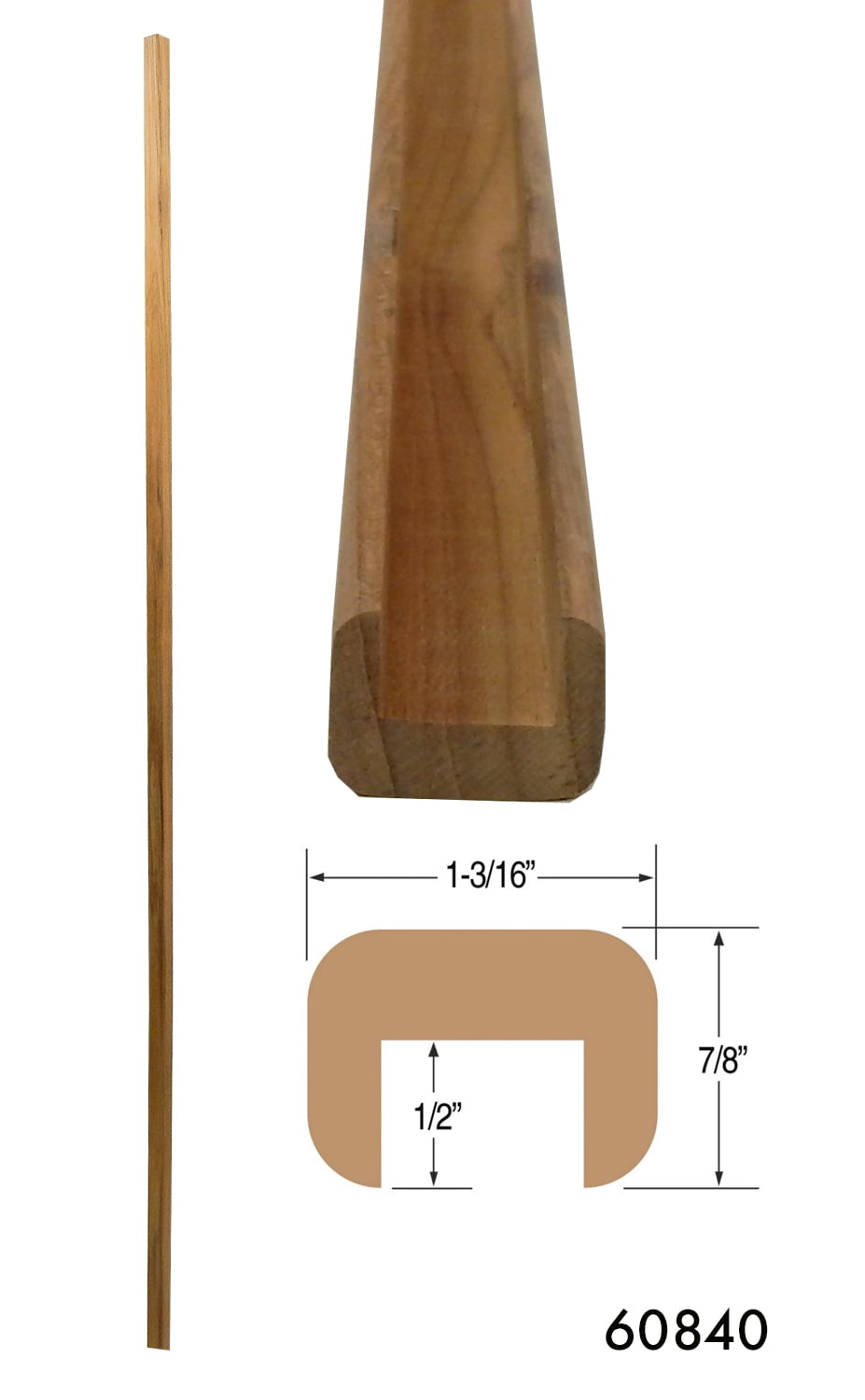 SeaTeak 60840 Teak Boat Trim, Cap Molding, 5 Foot Length, Small, 1/2 ...