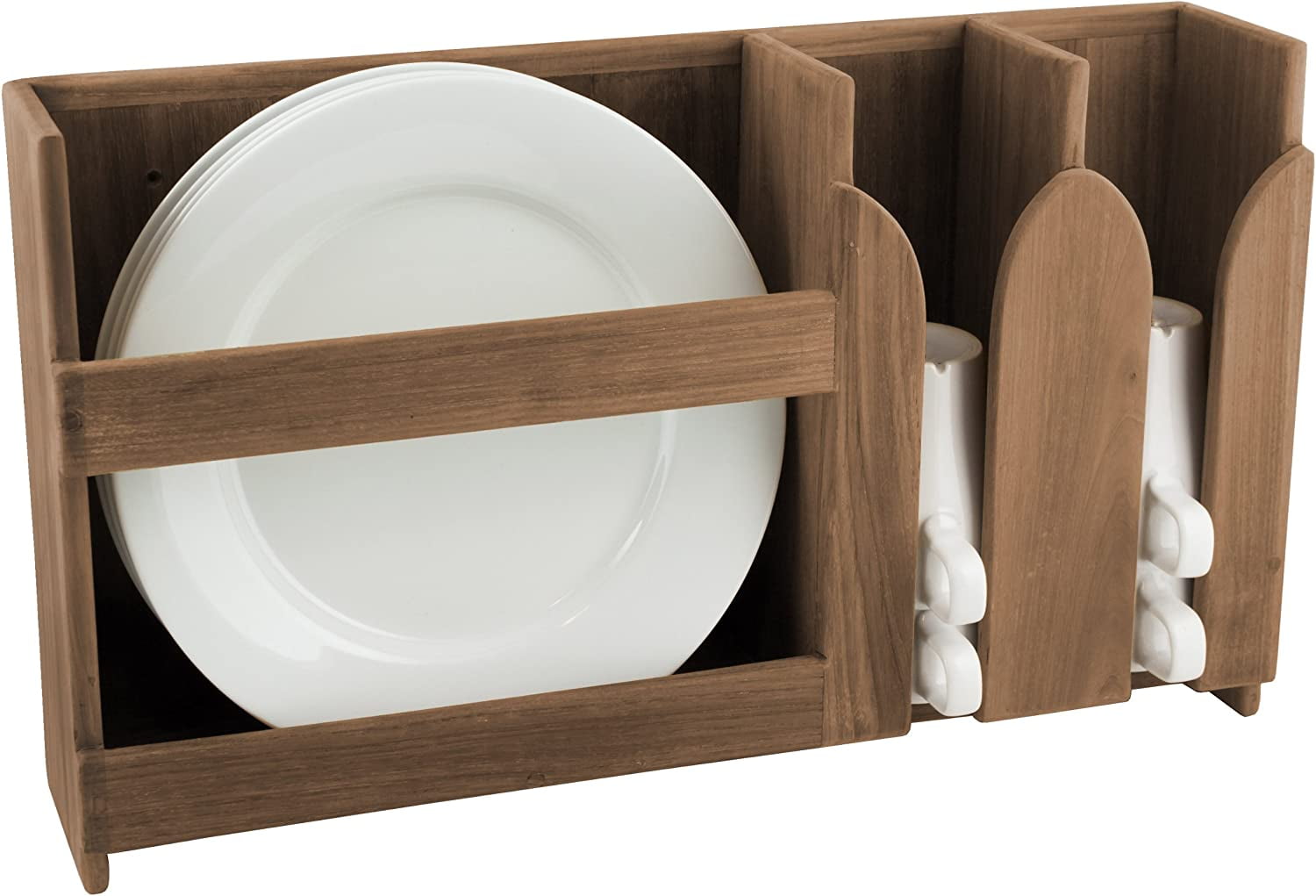 SeaTeak Wooden Dishes & Cup Holder, 19.3/4" L x 11-1/2"H x 4-1/4"W, 100 ...