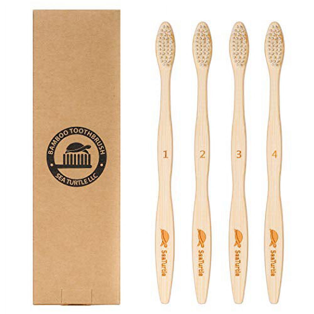 SeaTurtle Plant-Based Bristles Bamboo Toothbrush - Pack of 4 - Soft ...
