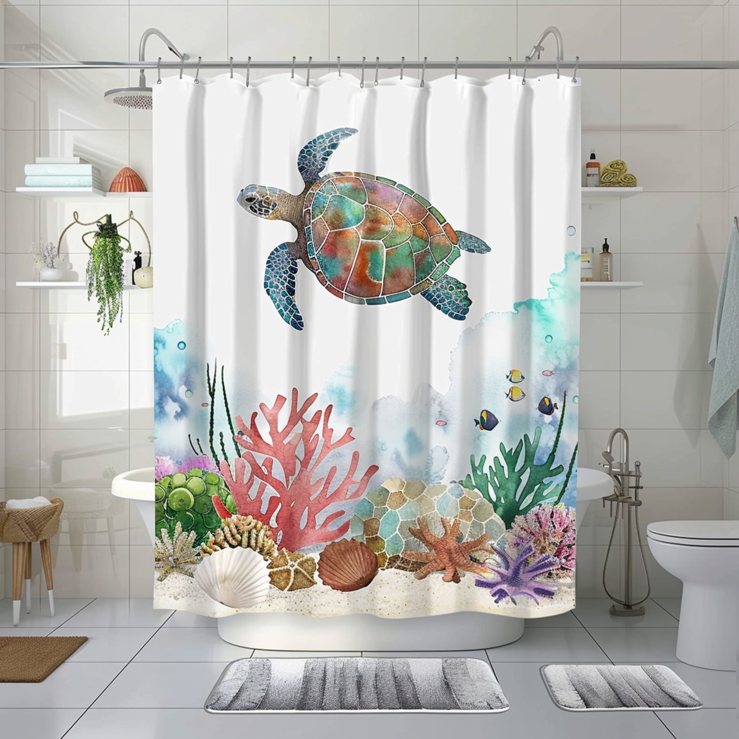 SeabModelError Turtle Shower Curtain Vibrant Sea Life Design High ...