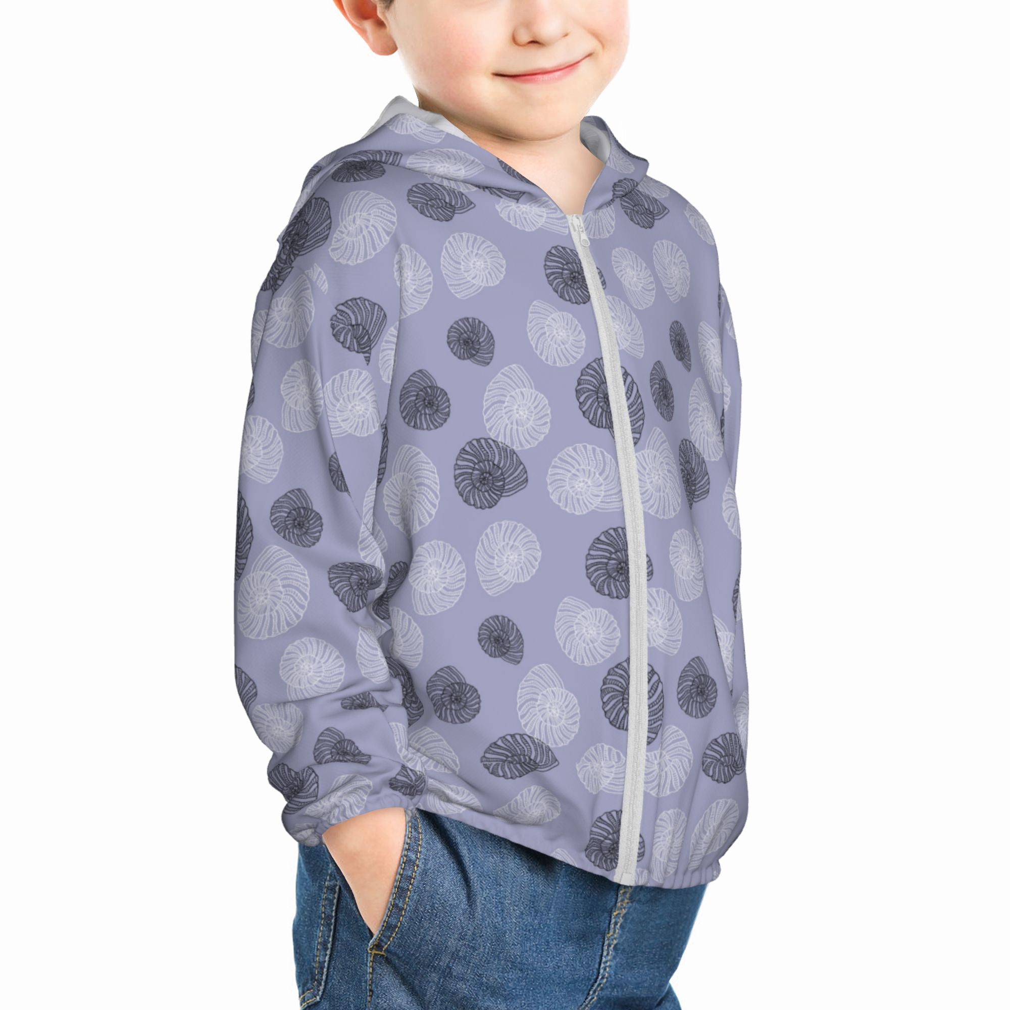 Seabed Shell Background Kids Zip-Up Hoodie Girls Boys Sun Protection Jacket Hooded Cooling Shirt ...