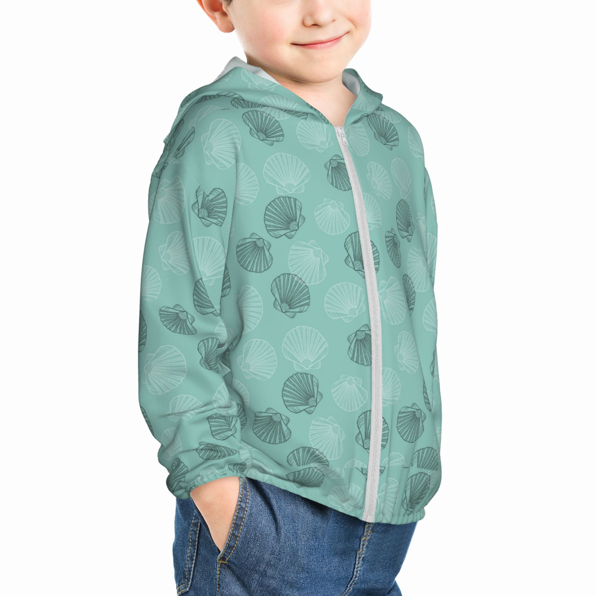 Seabed Shell Background Kids Zip-Up Hoodie Girls Boys Sun Protection Jacket Hooded Cooling Shirt ...